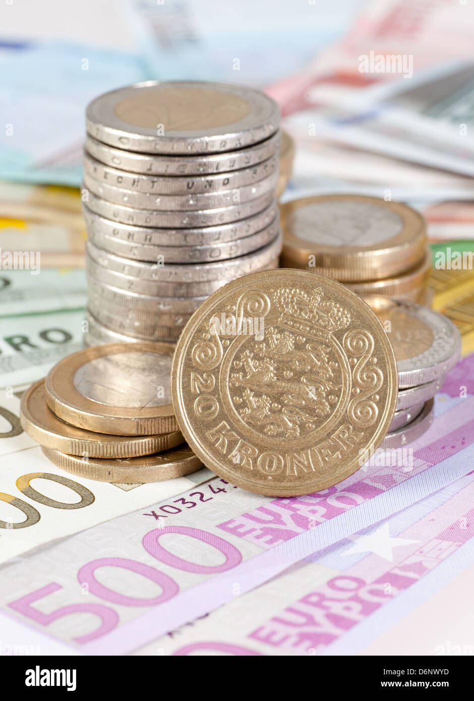 Berlin, Germany, Euro notes, Euromuenzen and 20-crown coin Stock Photo ...