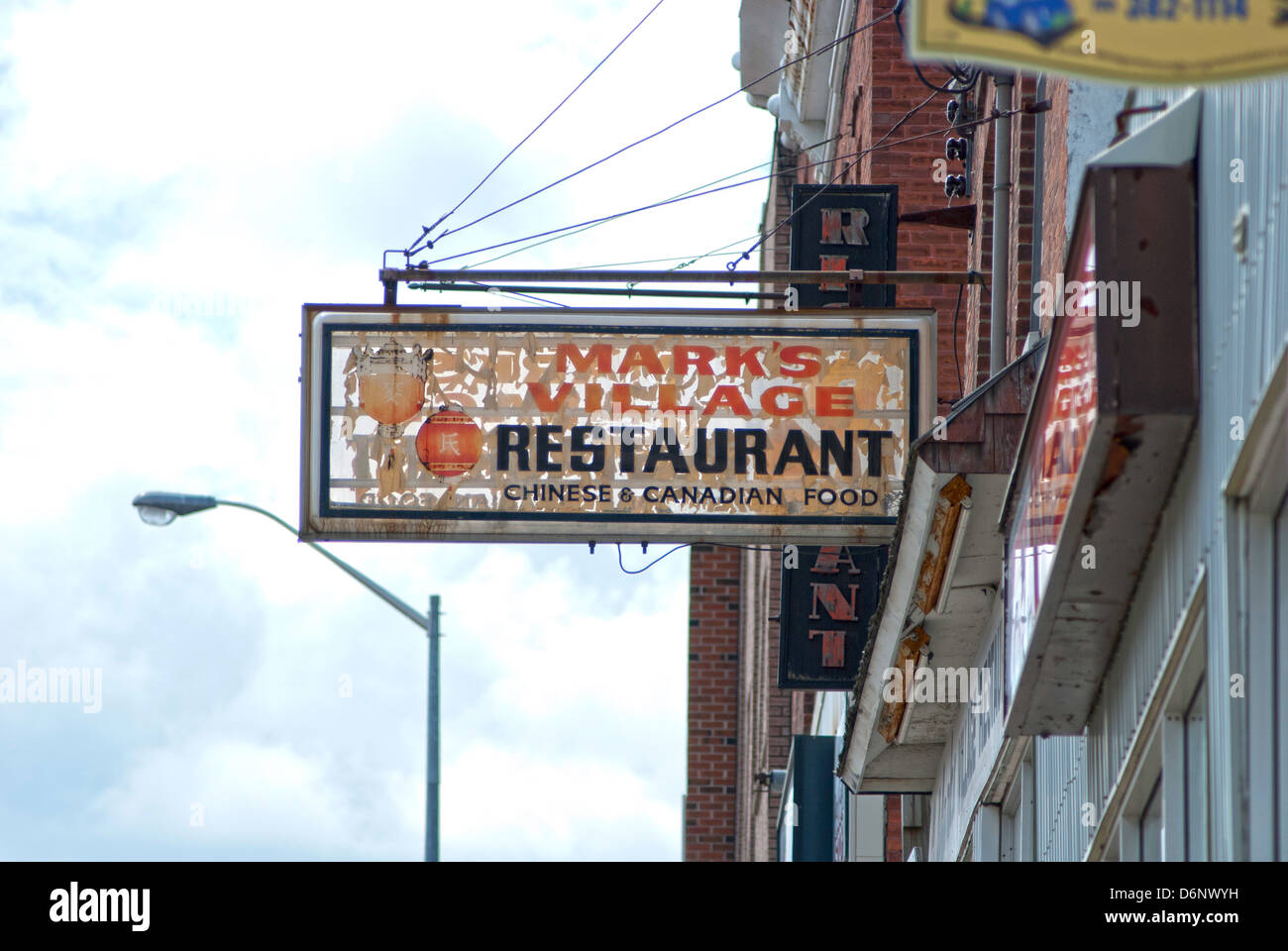 Old restaurant street sign in a small town in Northern Ontario Stock ...