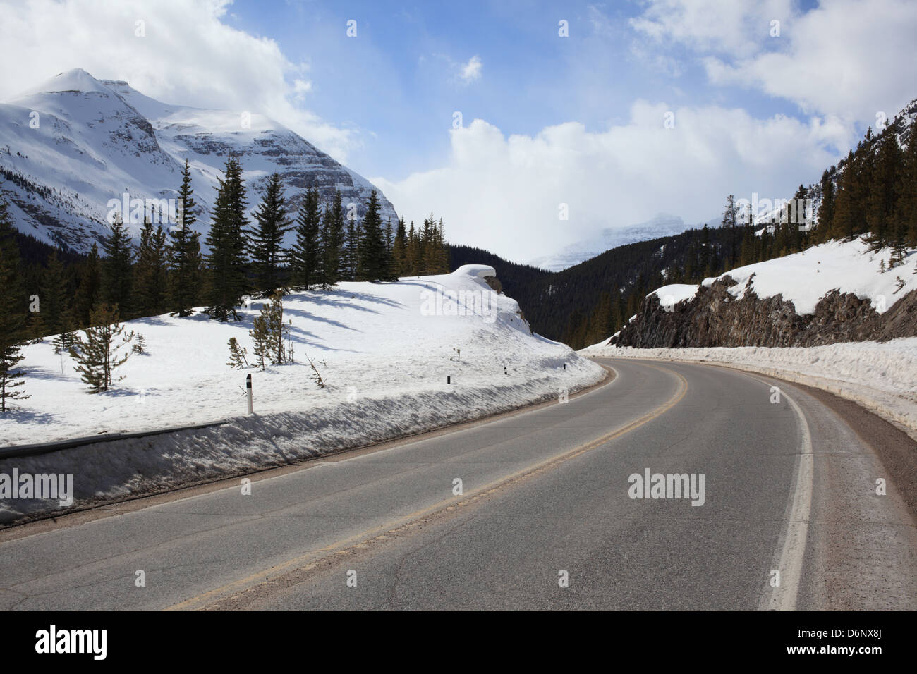 Driving through the Canadian Rockies in Banff National Park on Highway ...