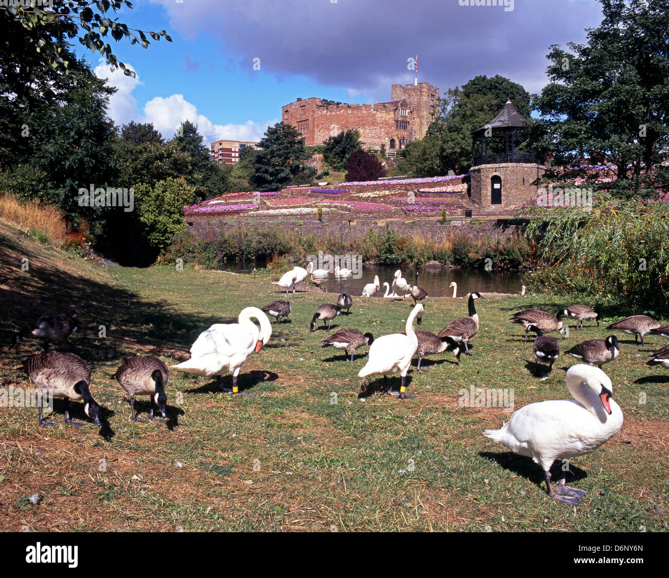 River Anker and Castle gardens, Tamworth, Staffordshire, England ...