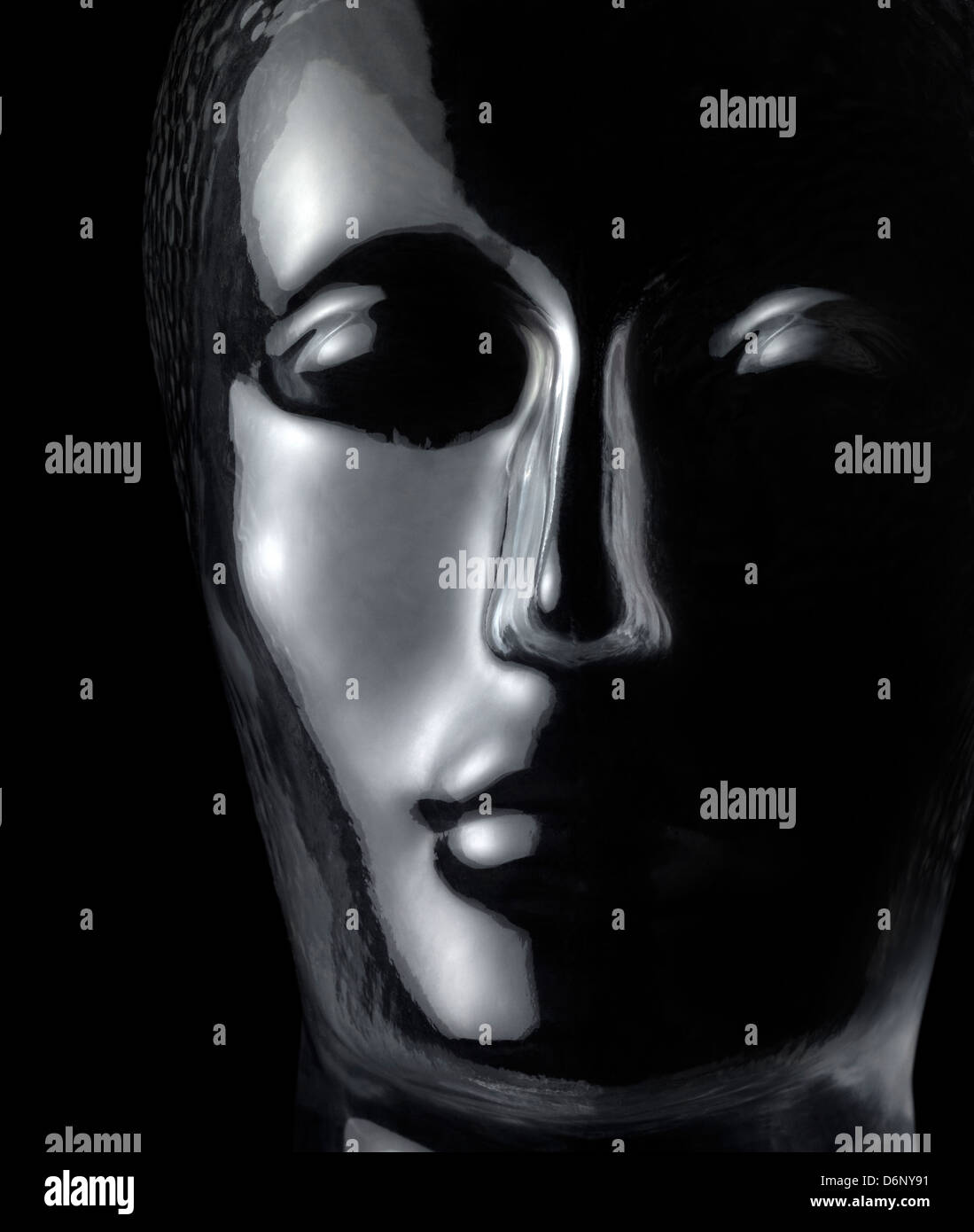 translucent reflective human head made of glass in black back Stock ...