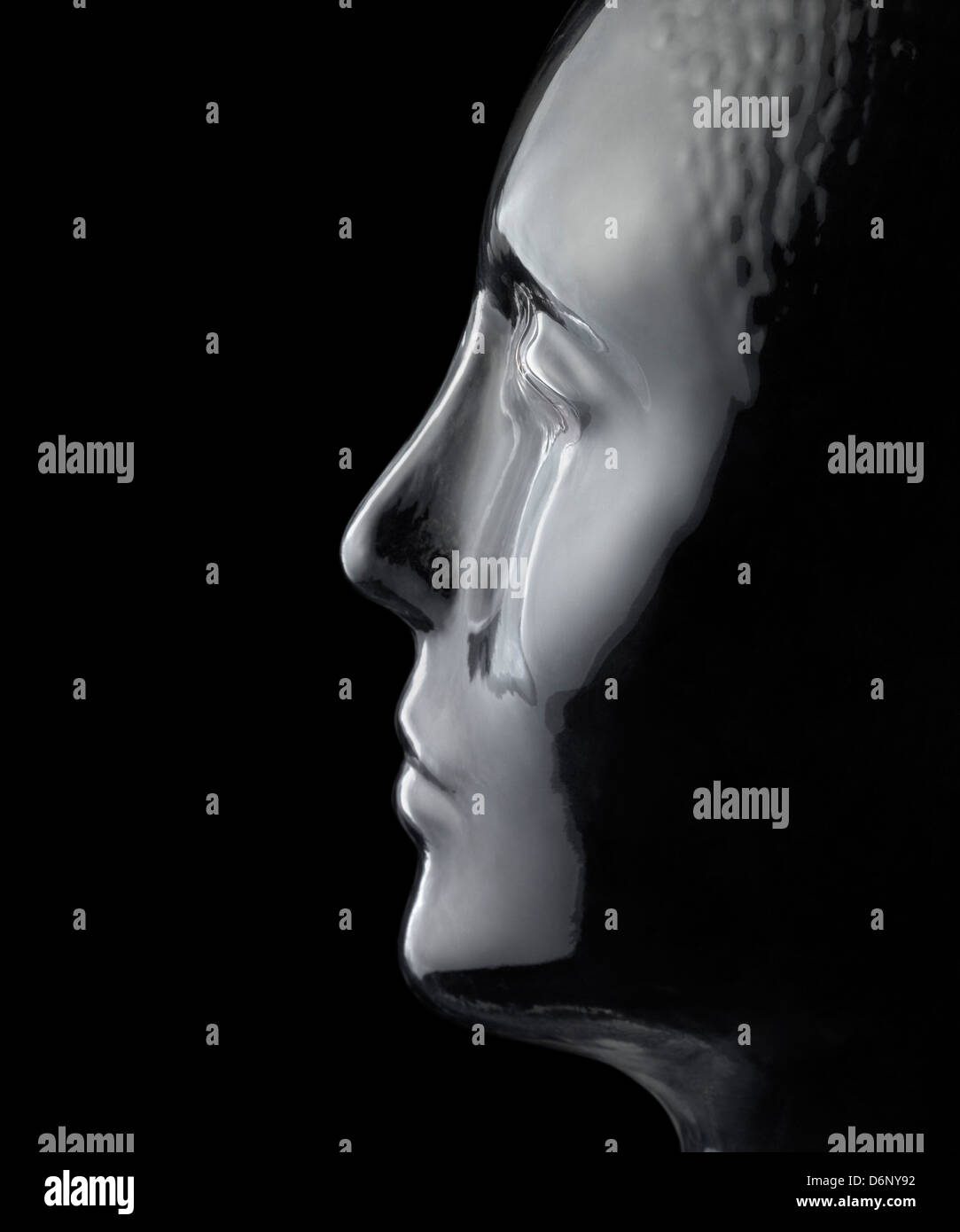 translucent reflective human head made of glass in black back Stock ...