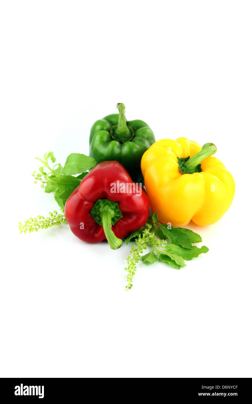 A Bell peppers Three colors on white Background Stock Photo - Alamy
