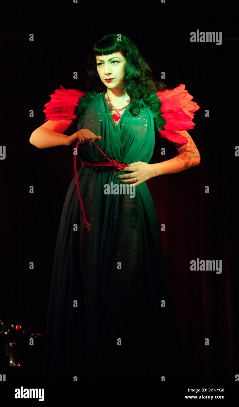 Burlesque performer Anna Fur Laxis performs a striptease at a Dr ...