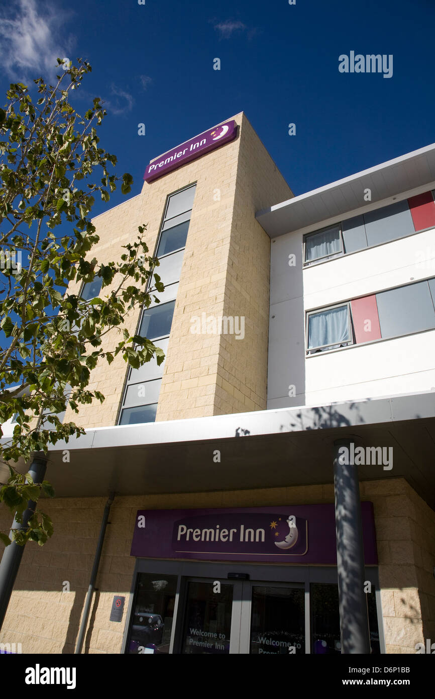 Premier Inn, Rochester showing hotel front entrance and logo against a ...