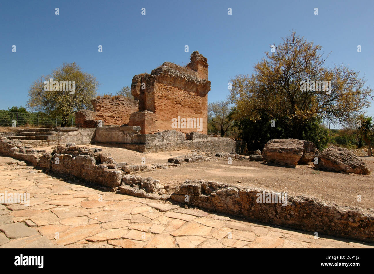 The rear of the water temple at the Roman Ruins of Milreu which are the ...