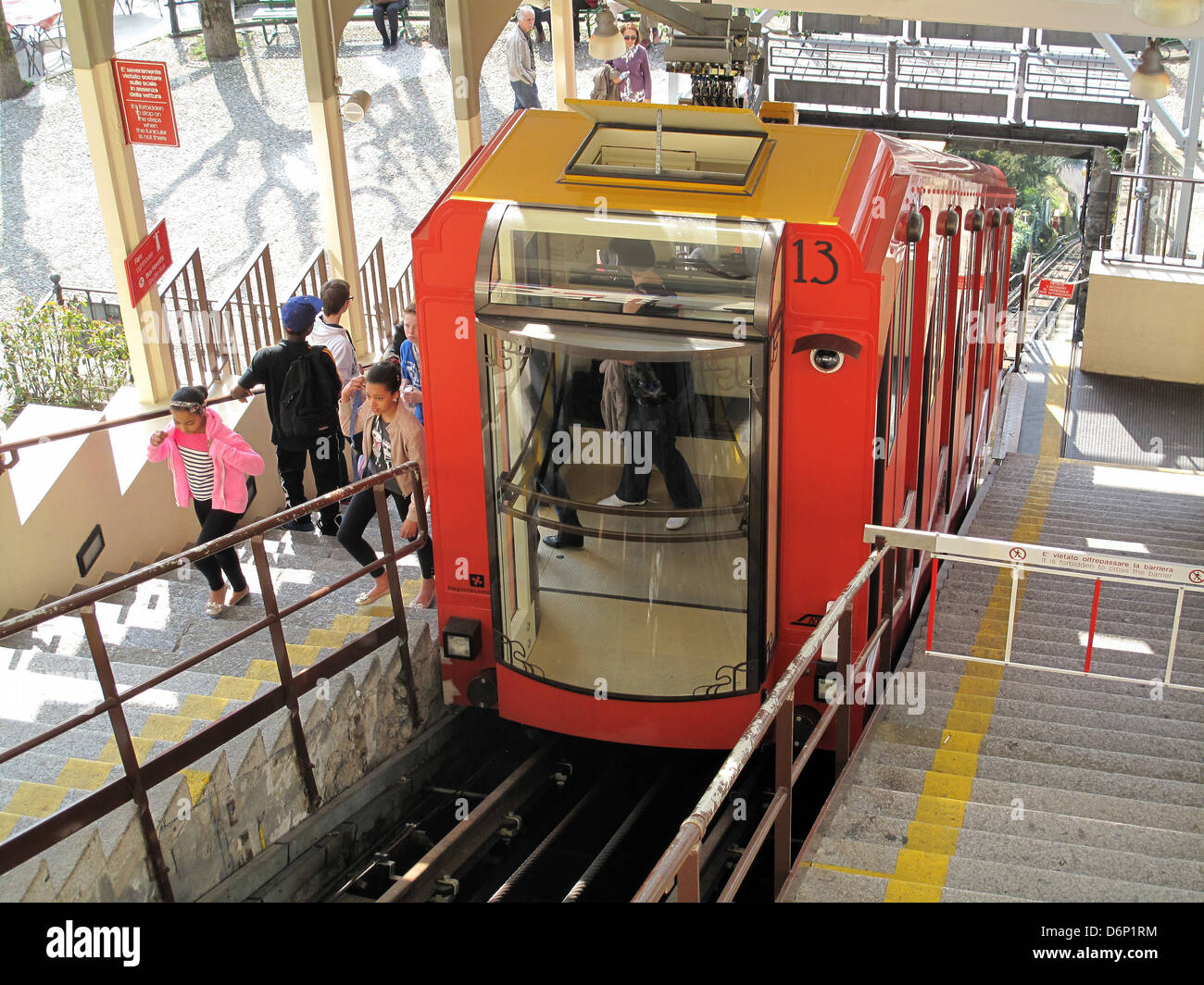 Funicular arriving at Brunate in Lake Como Italy Stock Photo - Alamy