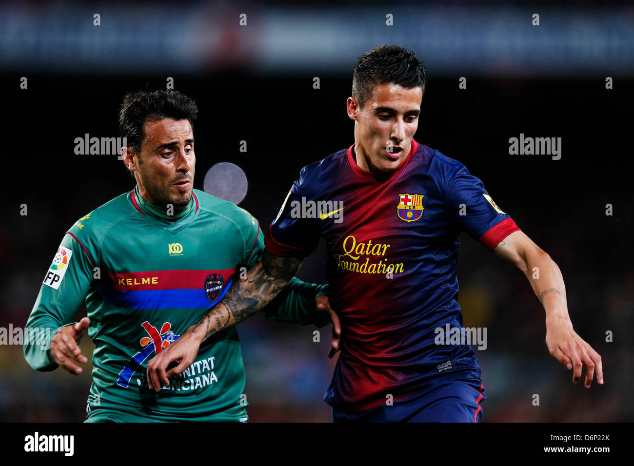 Barcelona, Spain. 20th April, 2013. Pedro Lopez (Levante), Cristian ...