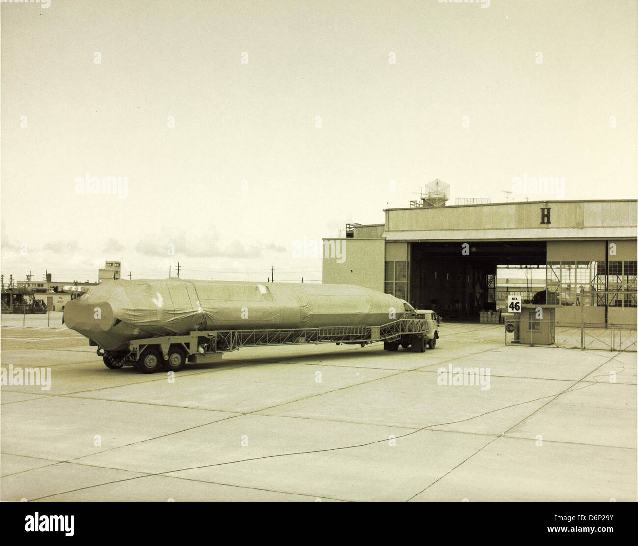 The Atlas 3E missile is shown being unloaded at Patrick Air Force Base ...