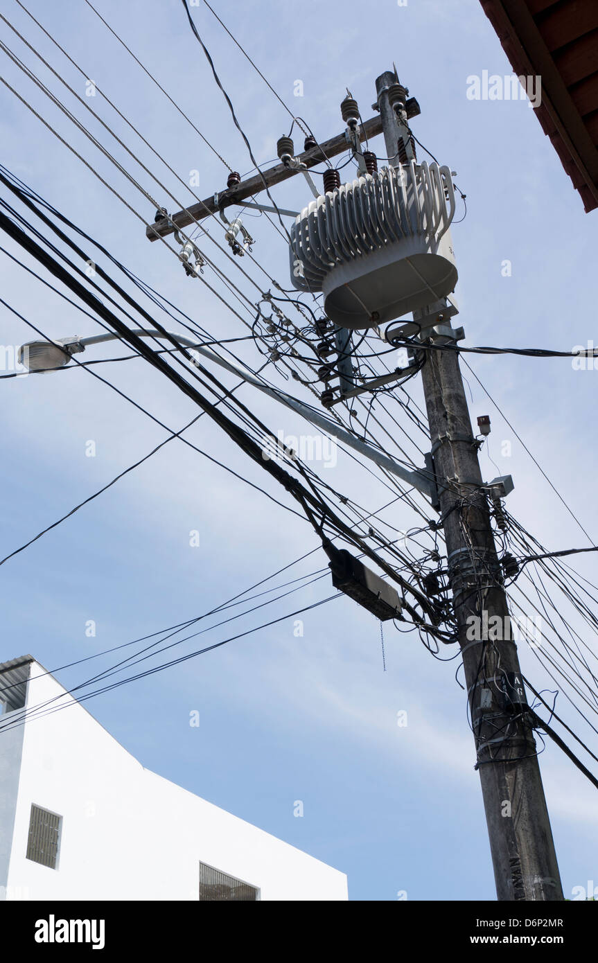 Power lines, pole and transformer Stock Photo - Alamy