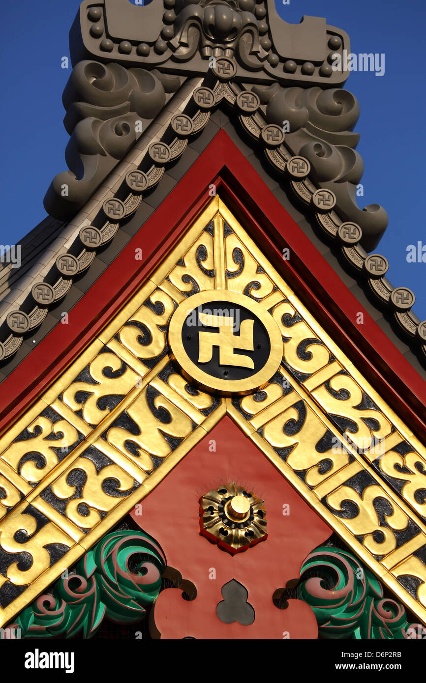 Gold Buddhist swastika symbol on a the Sensoji Asakusa Kannon Temple ...
