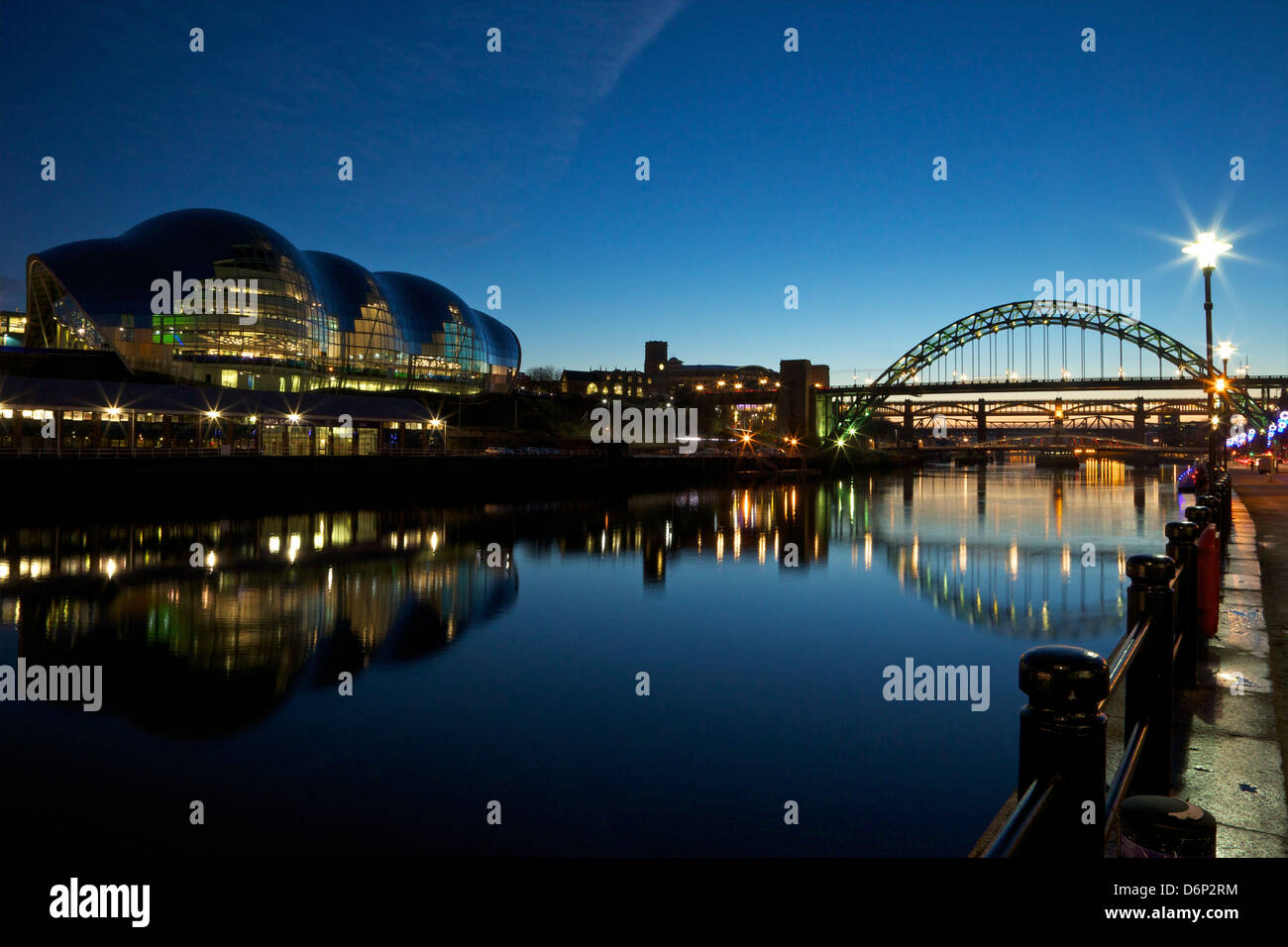 Gateshead Quays with Sage Gateshead and Tyne Bridge at night, Tyne and ...