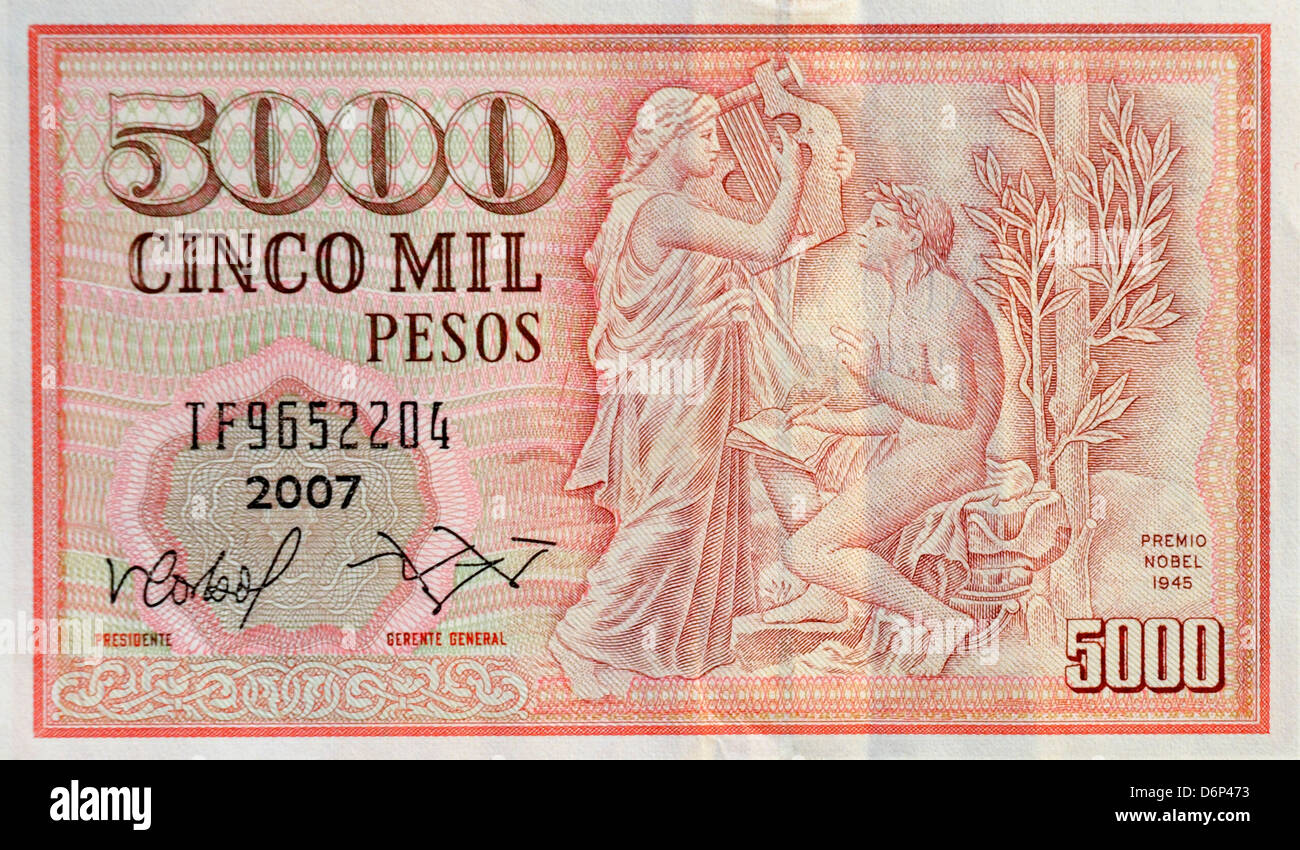 Chile Five Thousand 5000 Pesos Bank Note Stock Photo - Alamy