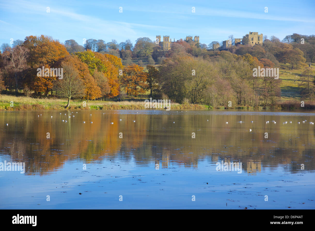 Hardwick Hall reflecting in pond, Hardwick Park, Derbyshire, England ...