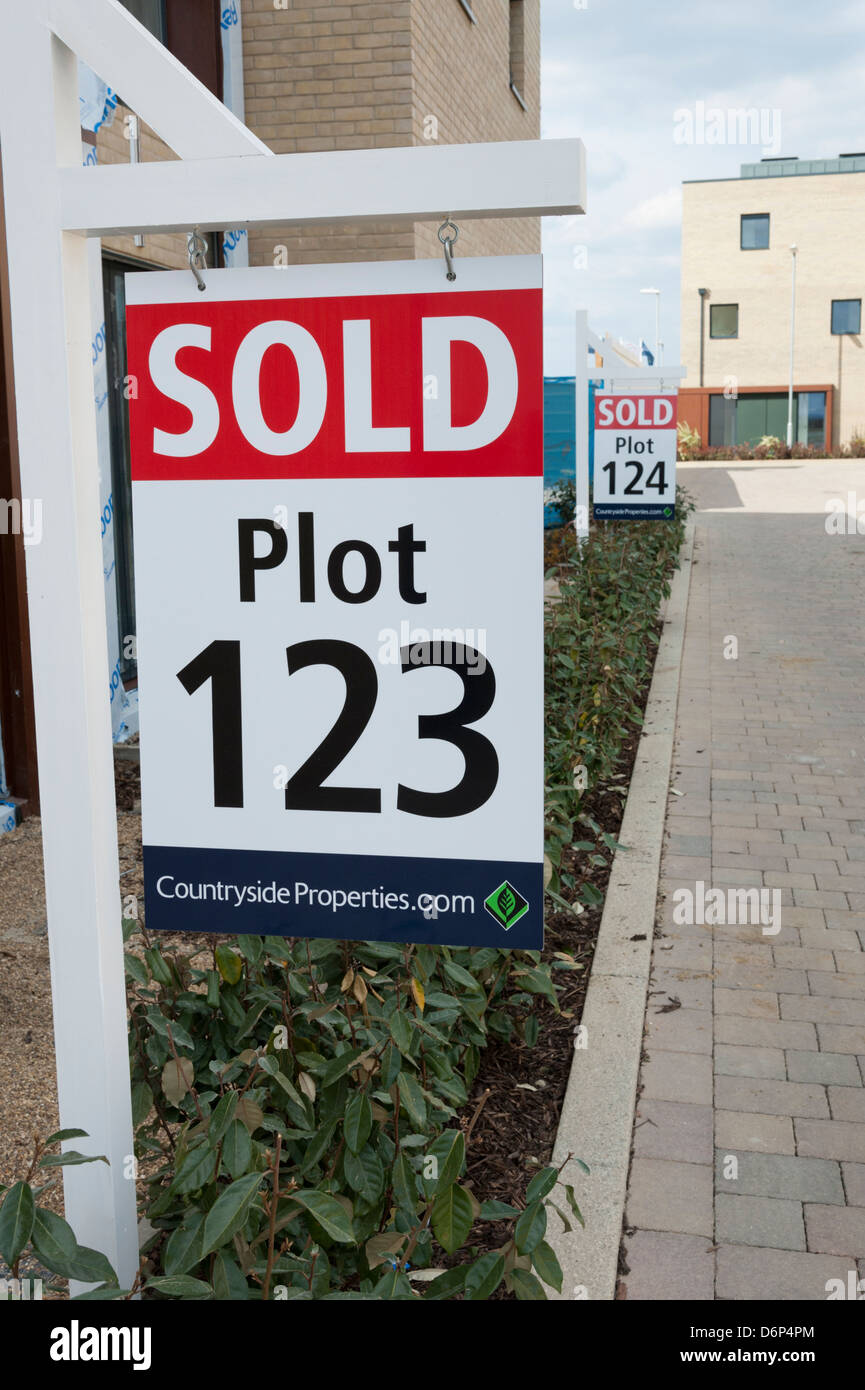 Sold signs on building plots at new housing development at Great ...