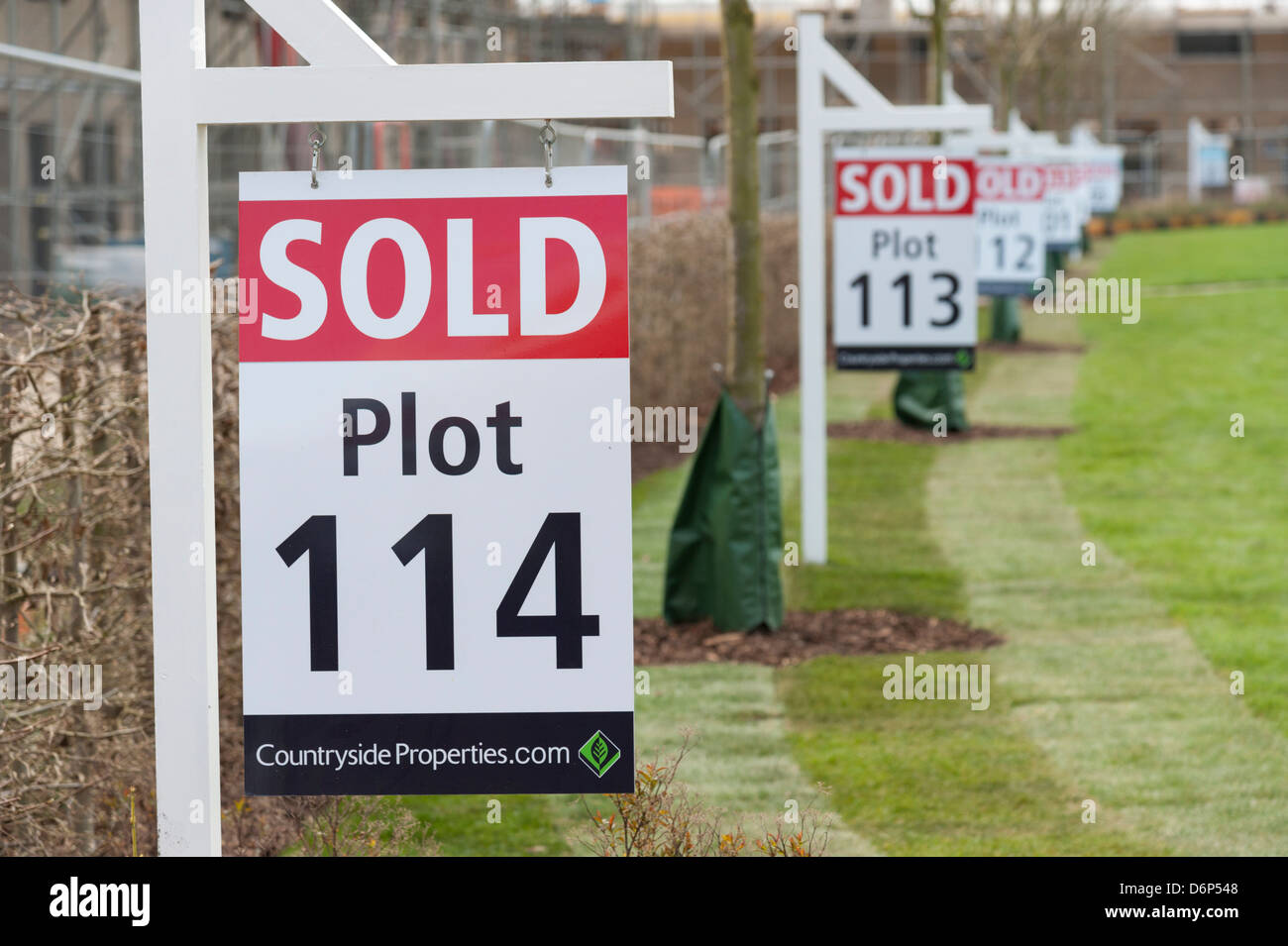 Sold signs on building plots at new housing development at Great ...