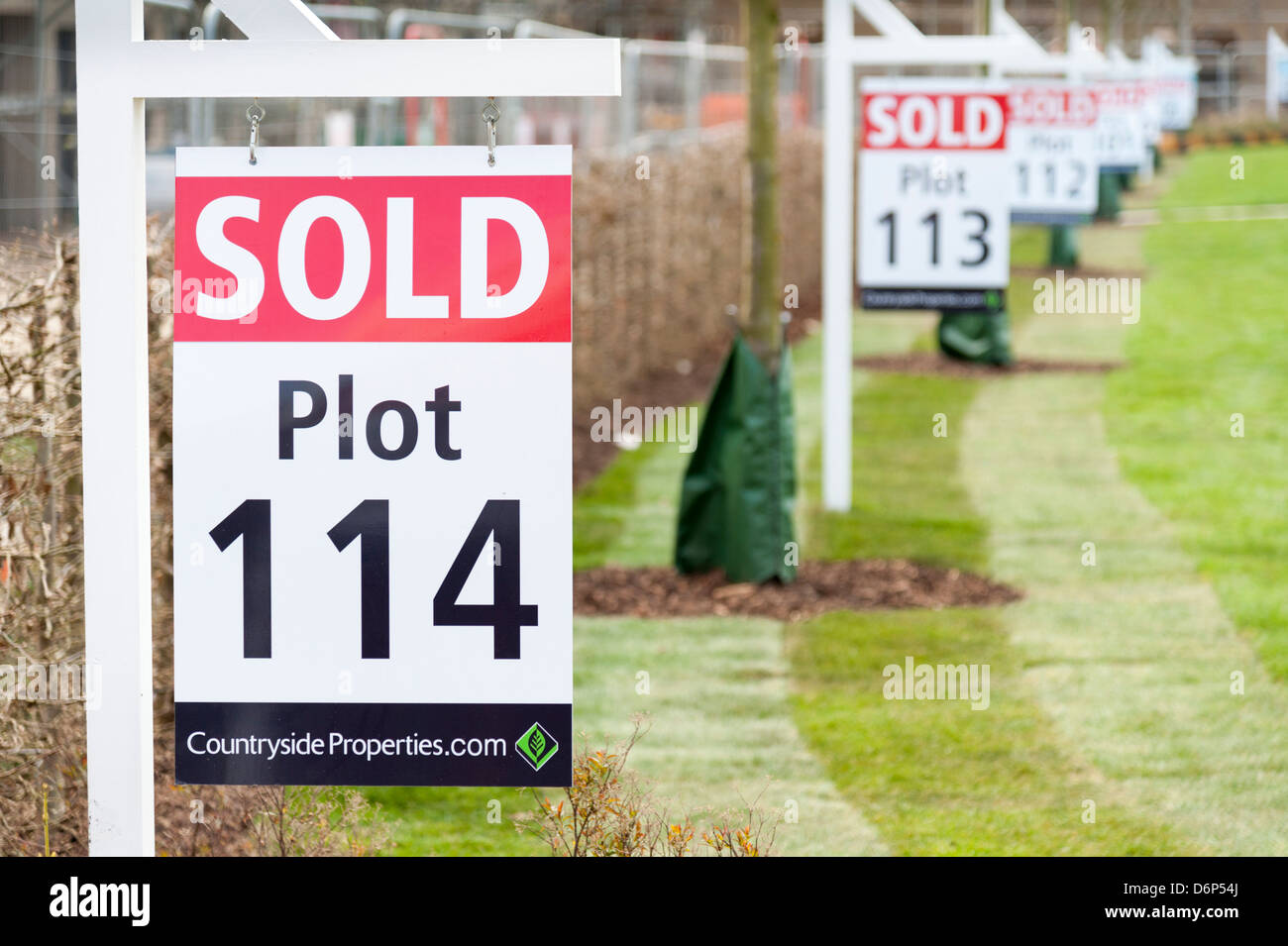 Sold signs on building plots at new housing development at Great ...
