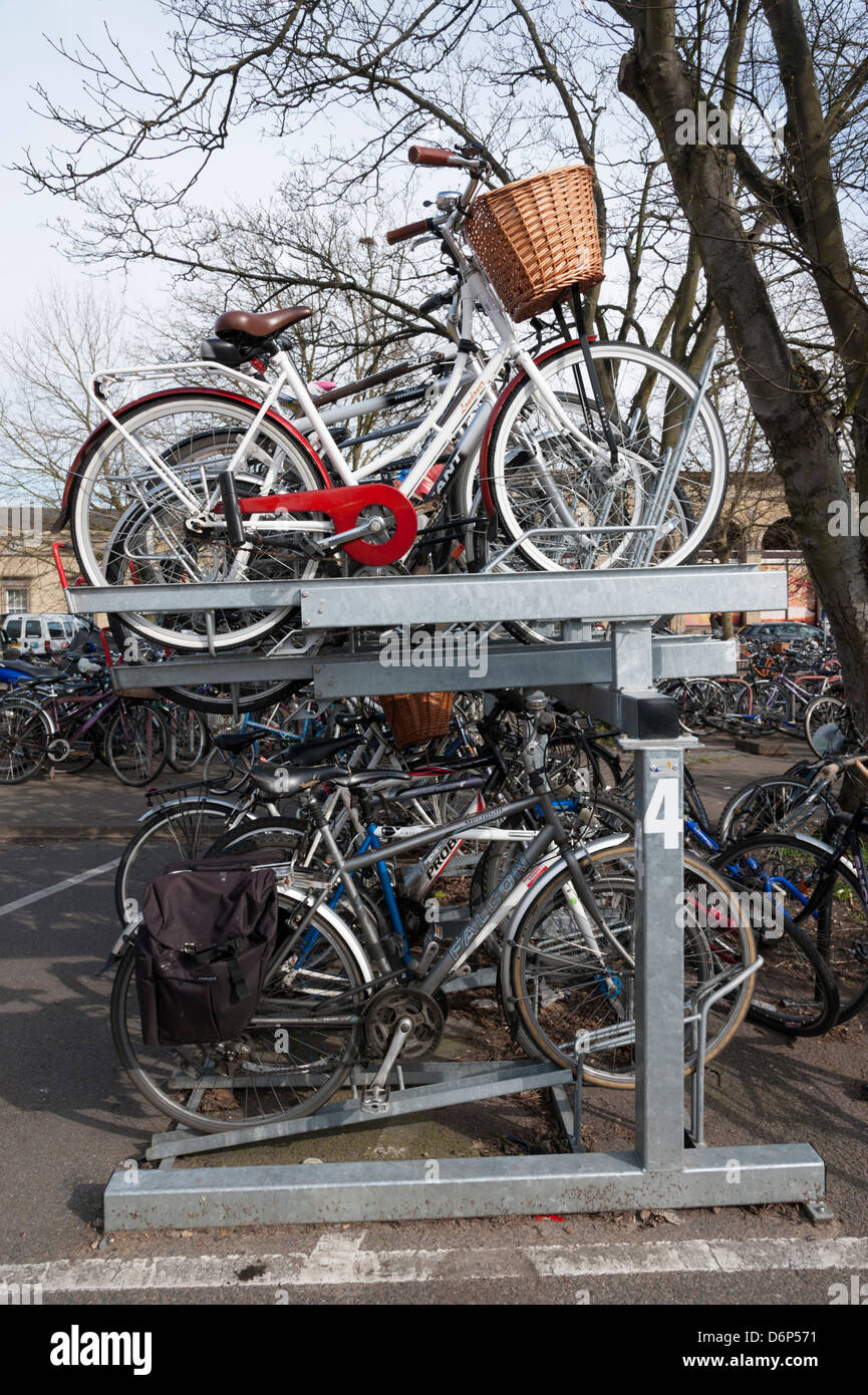 Bicycles parked in the cycle park outside Cambridge Railway Station ...