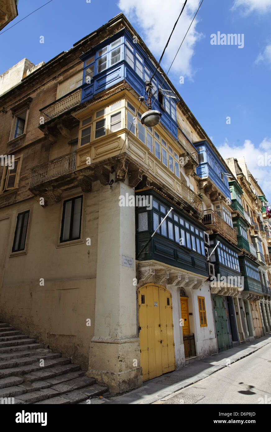Malta, Valletta, a UNESCO World Heritage, typical house, bay window ...