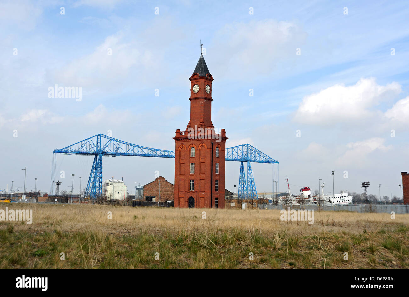 Waterside development alongside old port cranes and Tees Transporter ...
