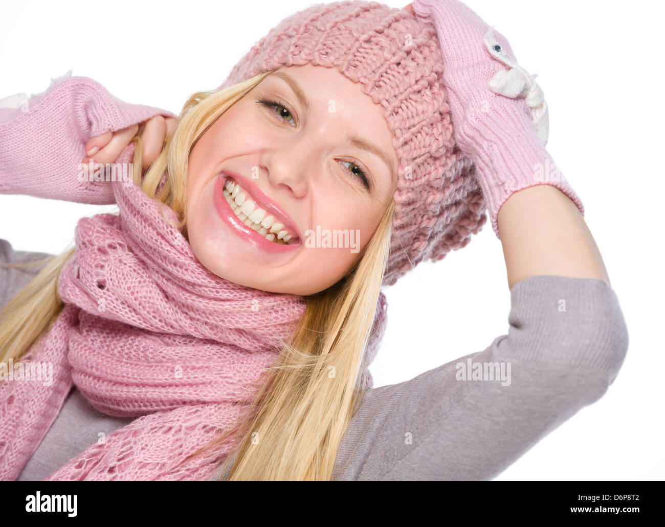 Portrait of happy girl in winter clothes Stock Photo - Alamy