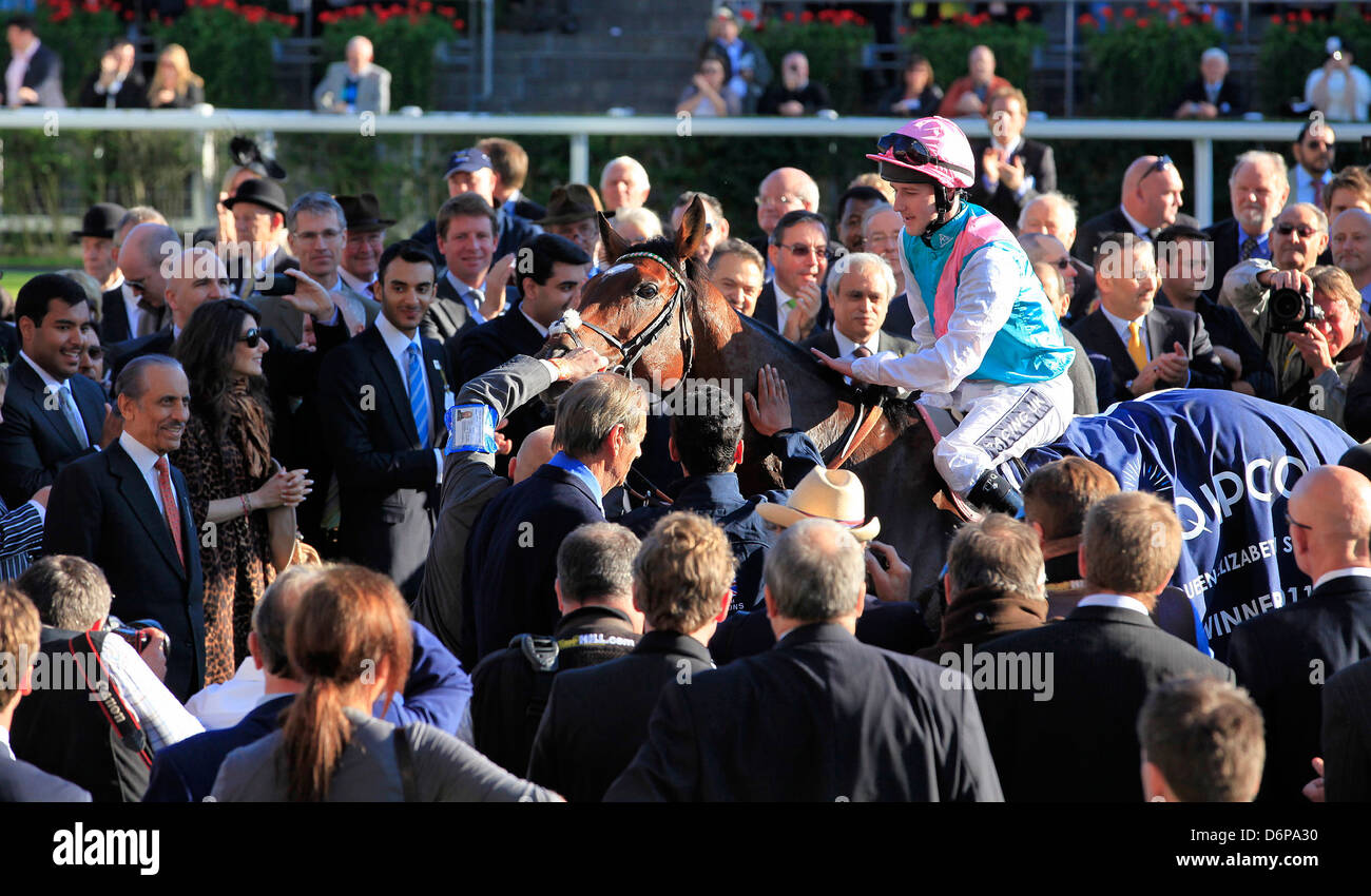 Frankel returns to the winners enclosure after winning The Queen ...