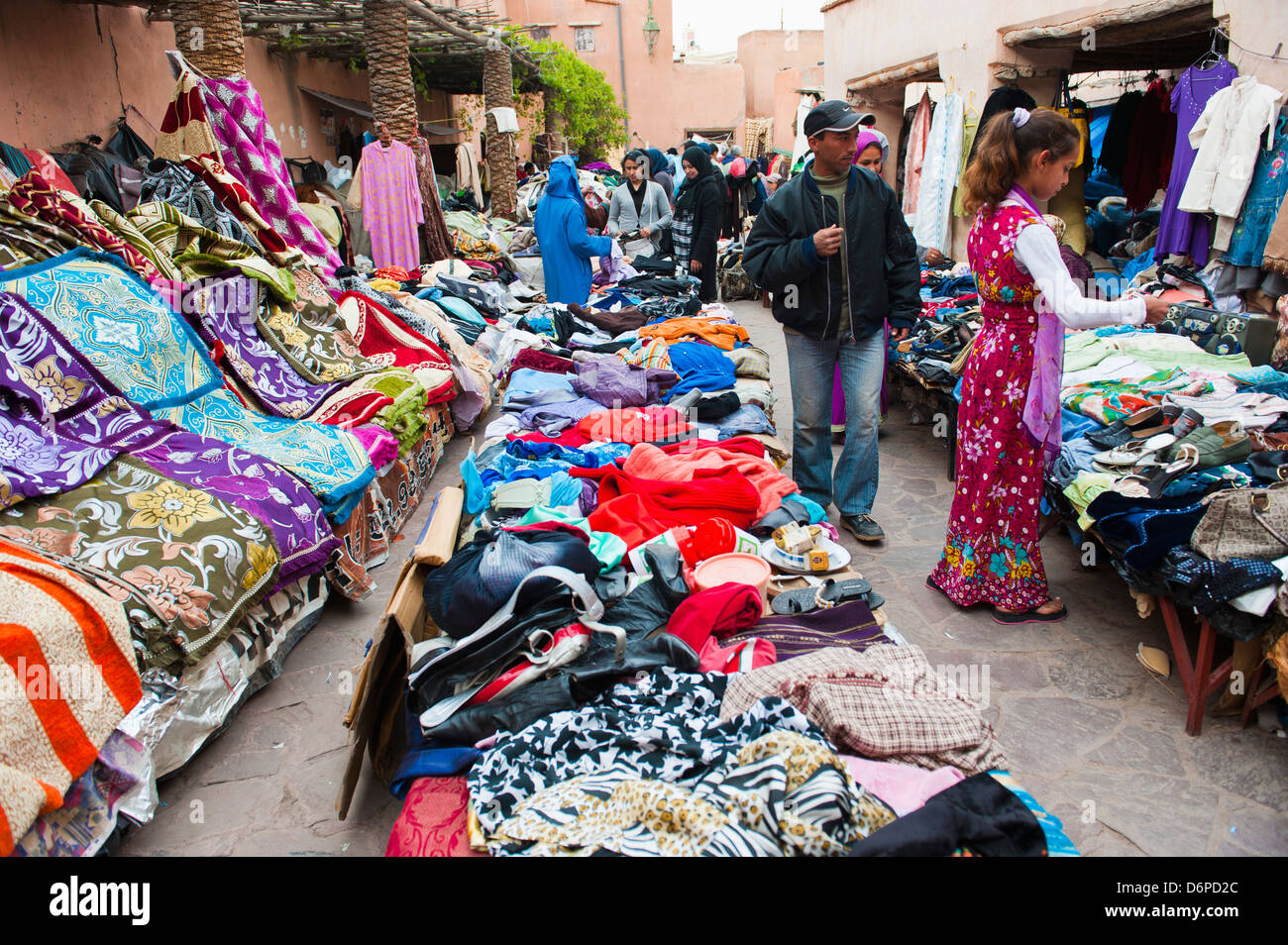 Clothes stalls in the souks of the old Medina of Marrakech, Morocco, North Africa, Africa Stock ...