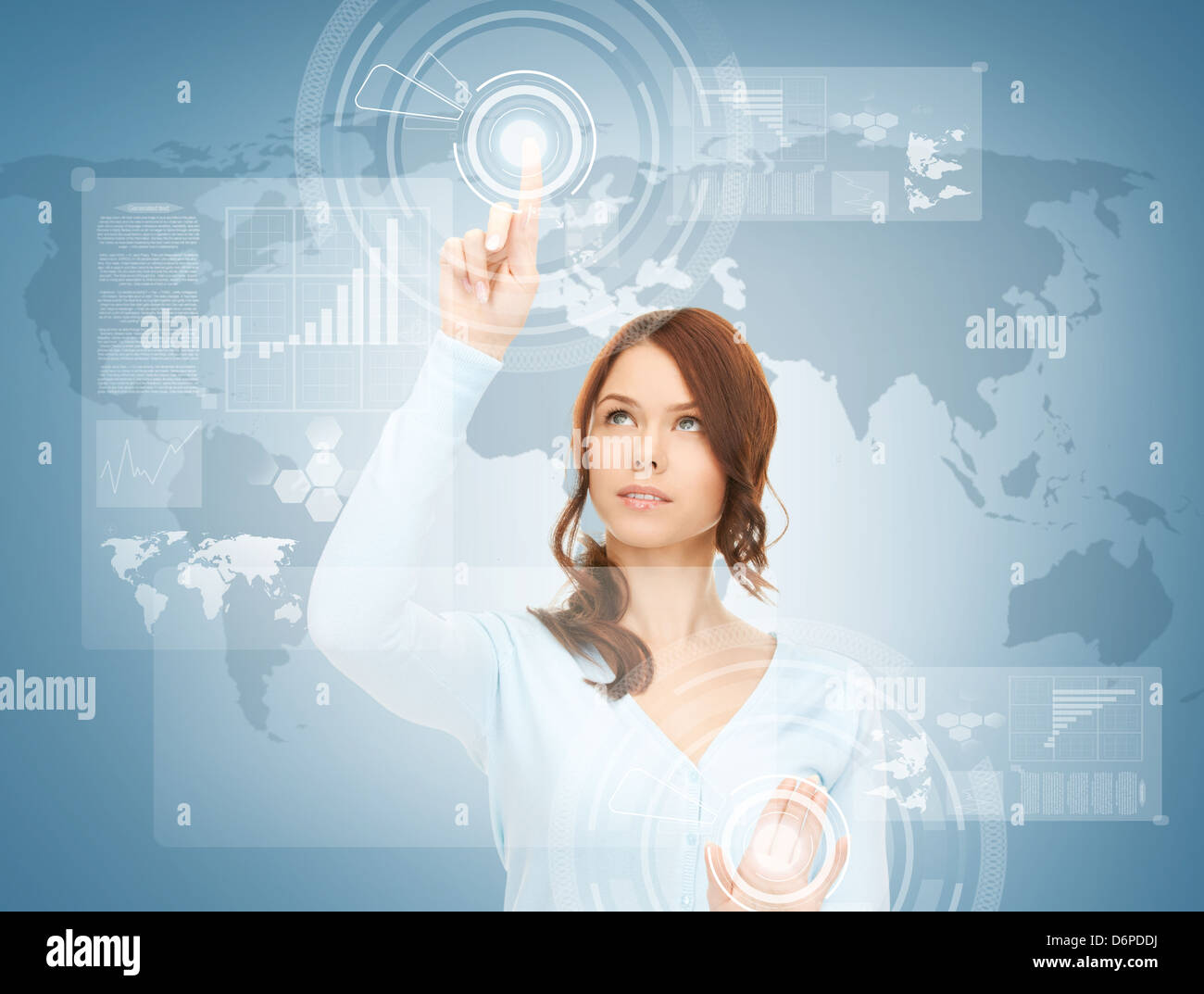 businesswoman touching virtual screen Stock Photo - Alamy