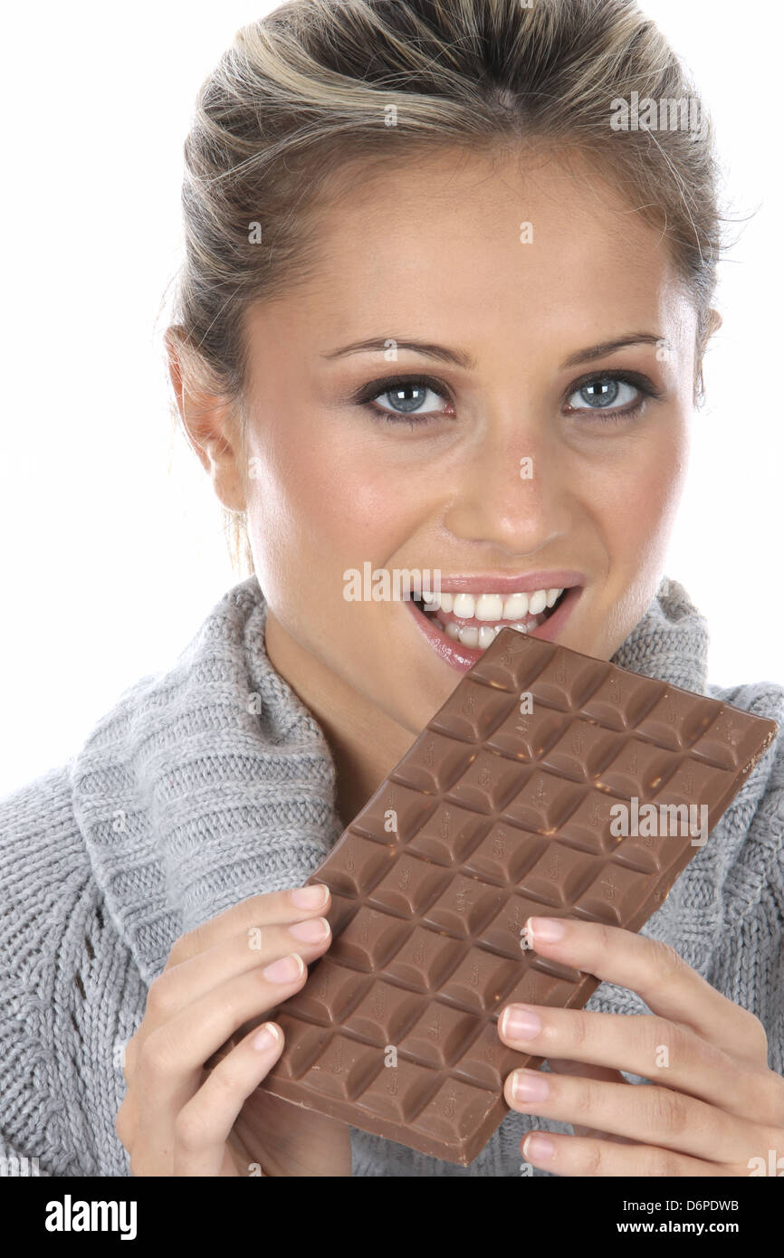 Woman Eating Chocolate Bar