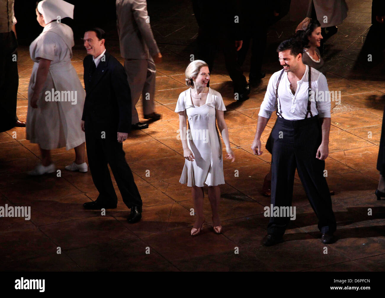 Michael Cerveris, Elena Roger, Ricky Martin and cast Curtain call after ...