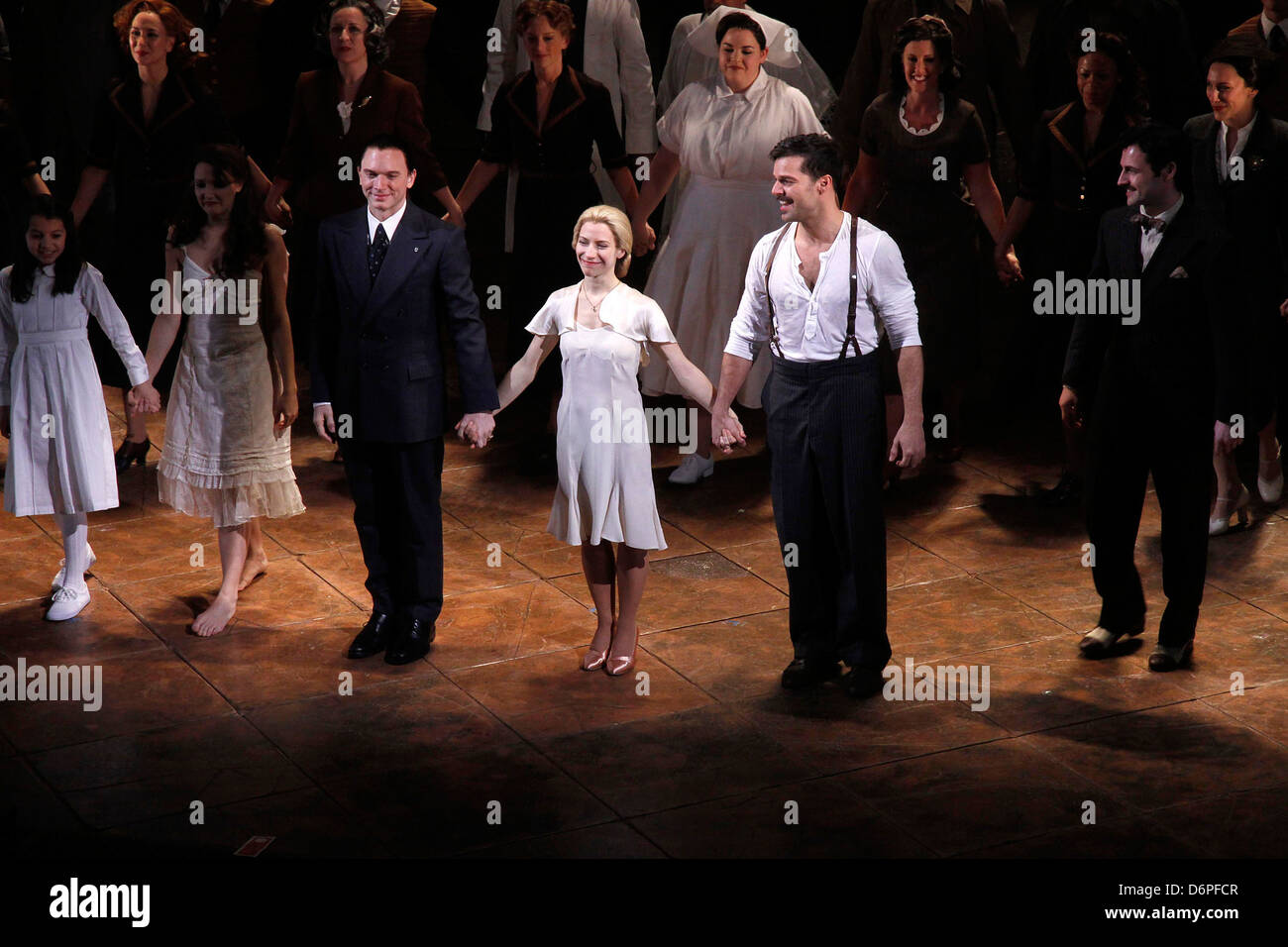 Michael Cerveris, Elena Roger, Ricky Martin and cast Curtain call after ...