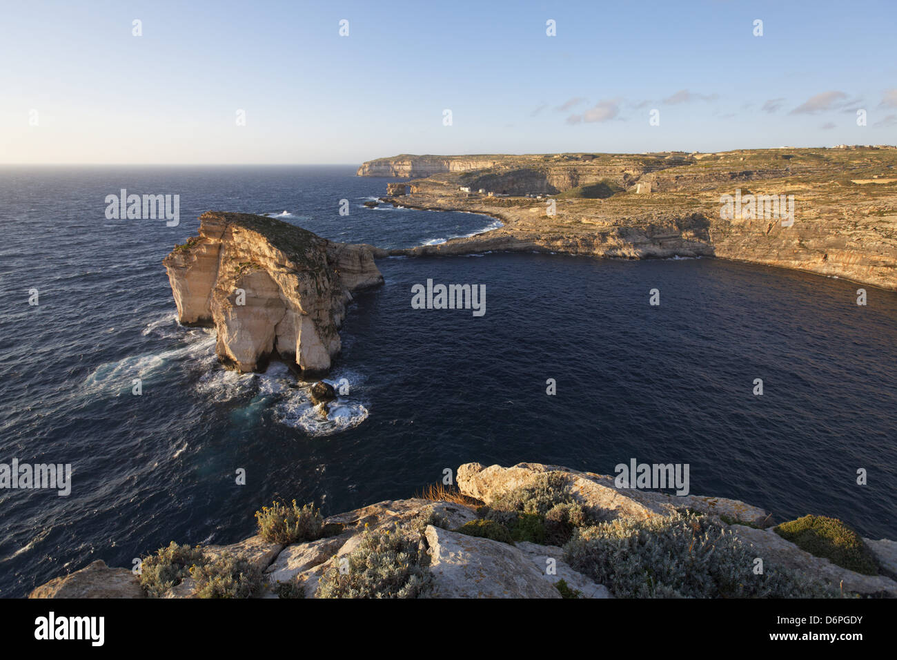Malta, Gozo, Dwejra, 'Fungus Rock, coast, cliffs, evening sun peaceful ...