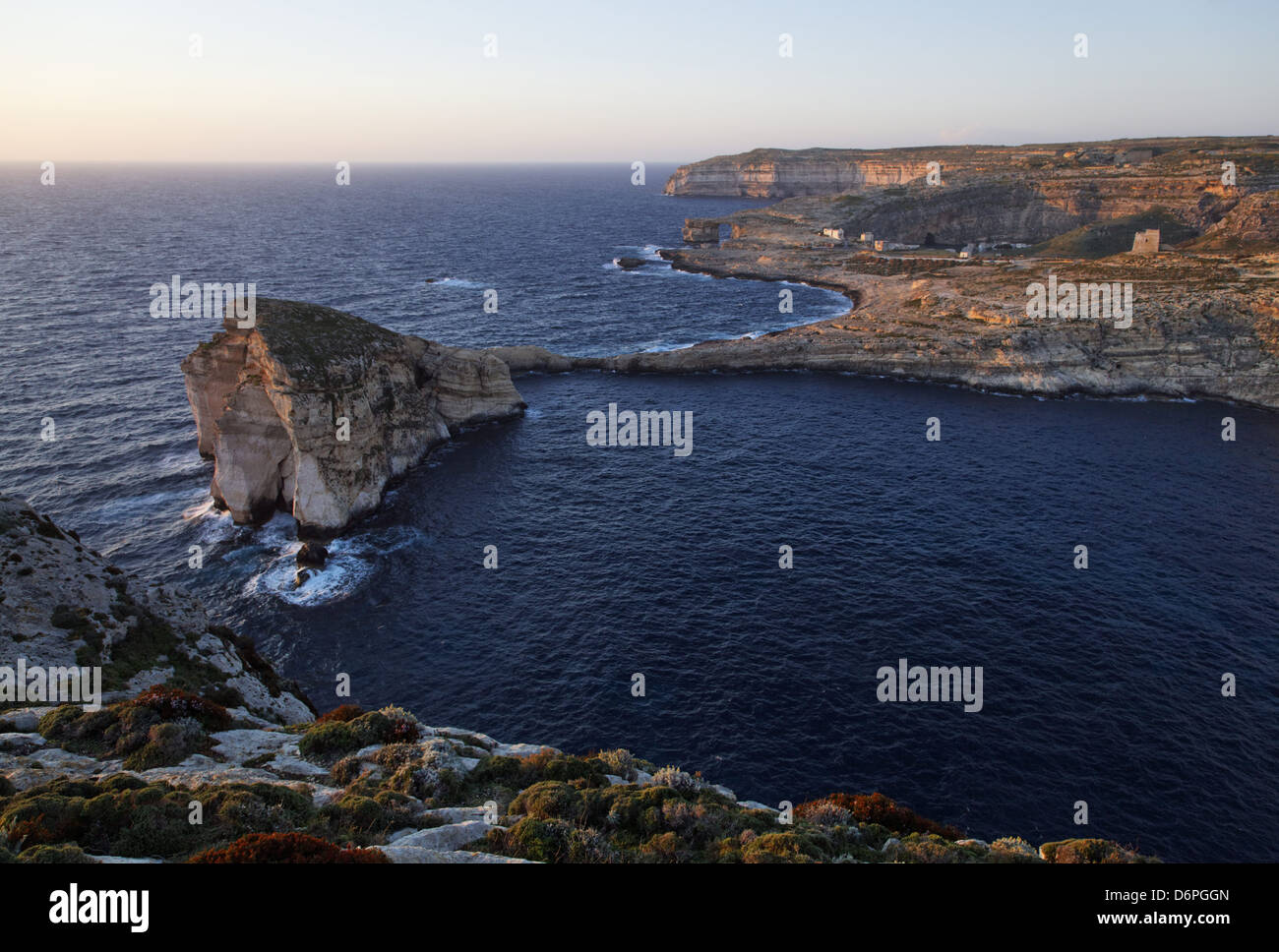 Malta, Gozo, Dwejra, 'Fungus Rock, coast, cliffs, evening sun peaceful ...
