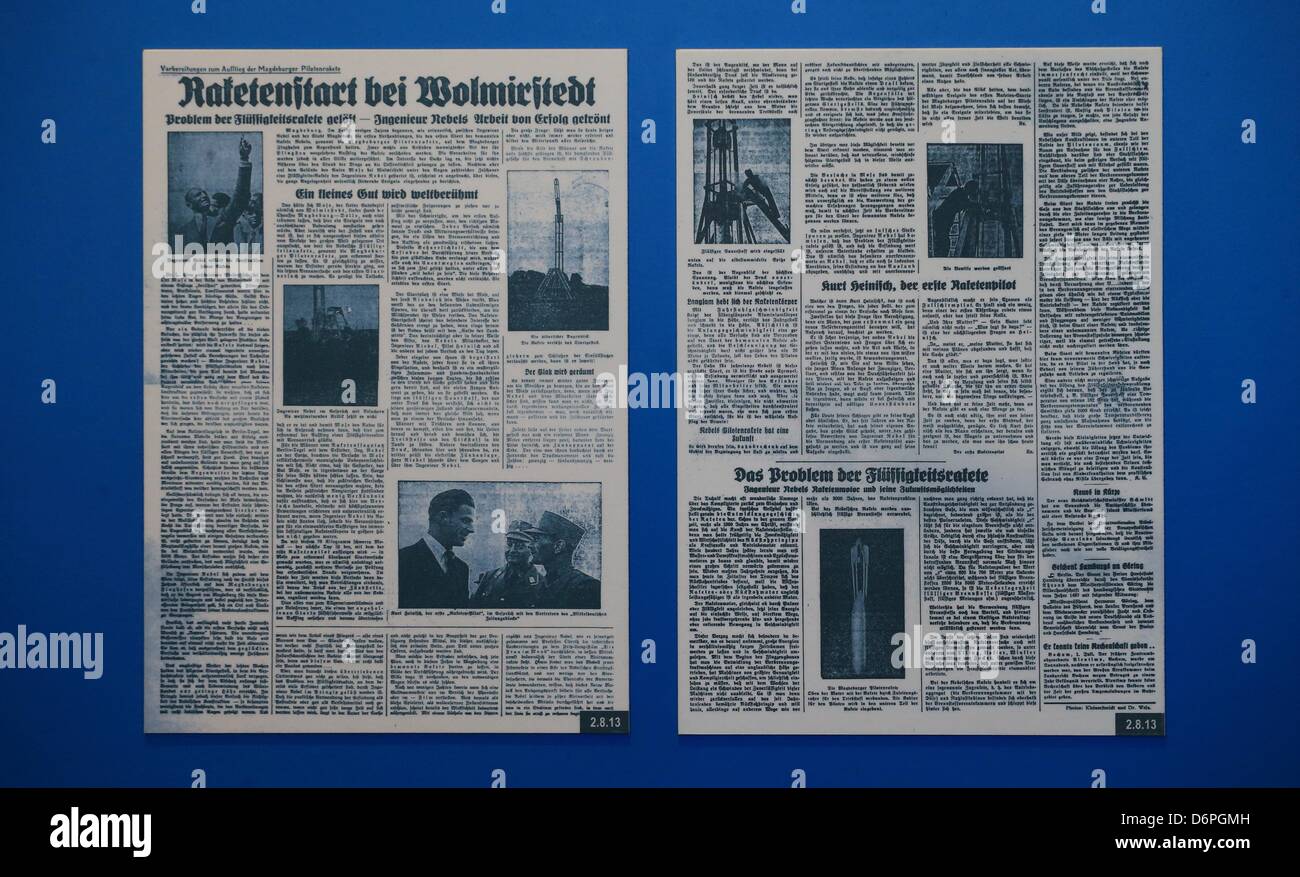 A newspaper from the Nazi-era features an article on the rocket launch ...