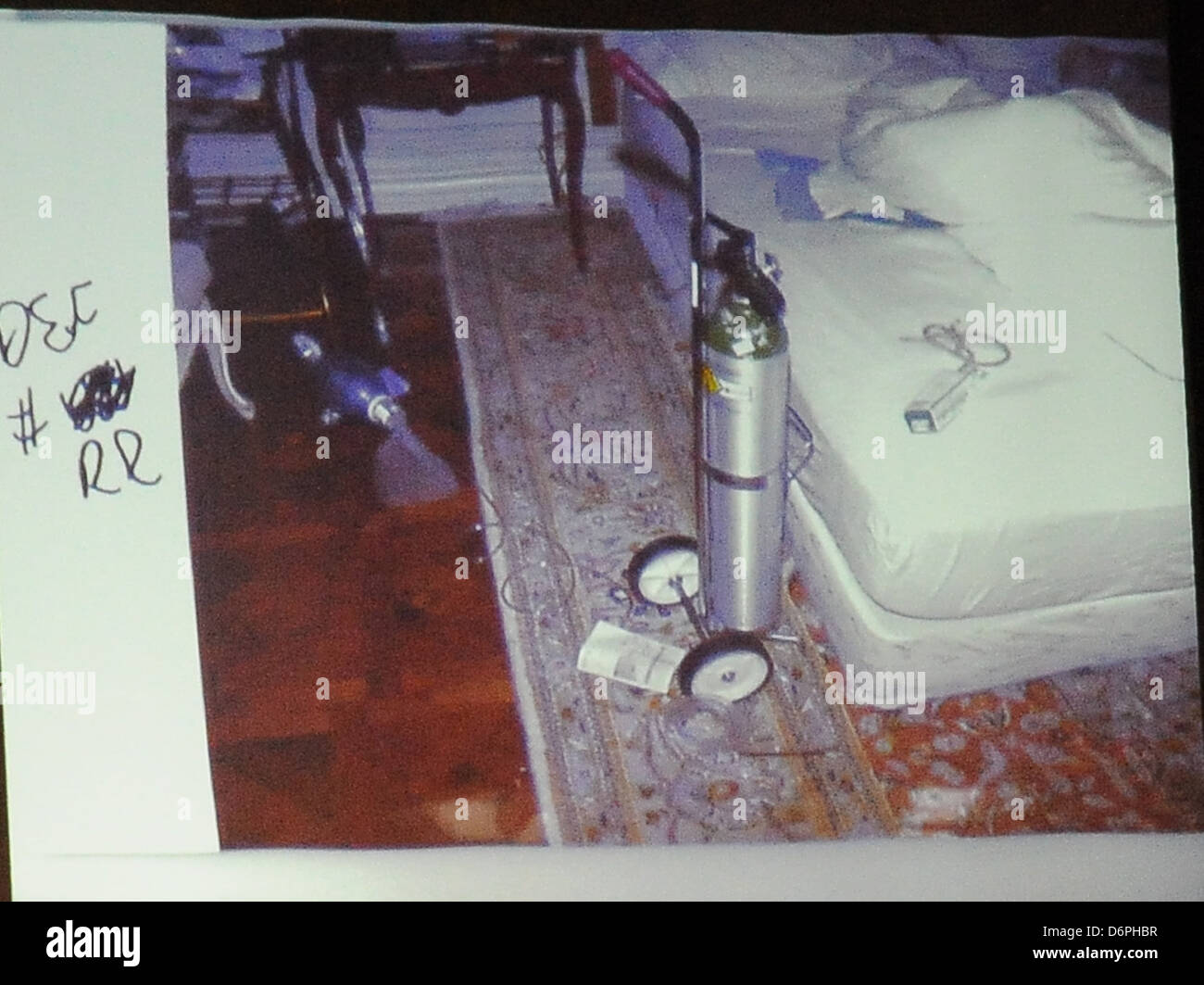 A photograph of Michael Jackson's bedroom is projected as Defense ...