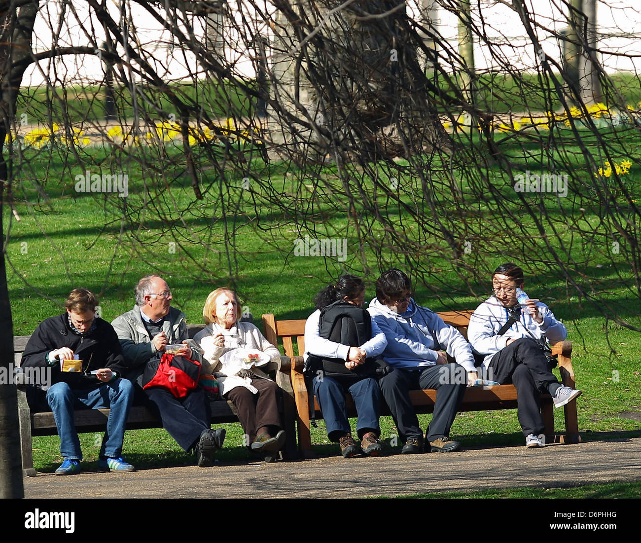 People enjoying the warm spring weather in St James's Park. Forecasters ...