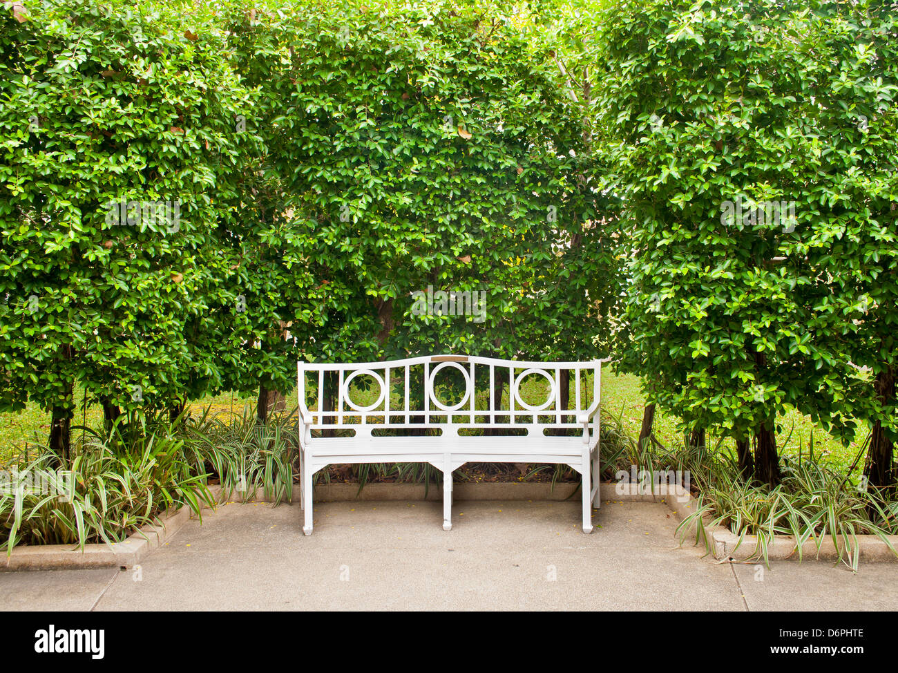 White wooden garden bench hi-res stock photography and images - Alamy