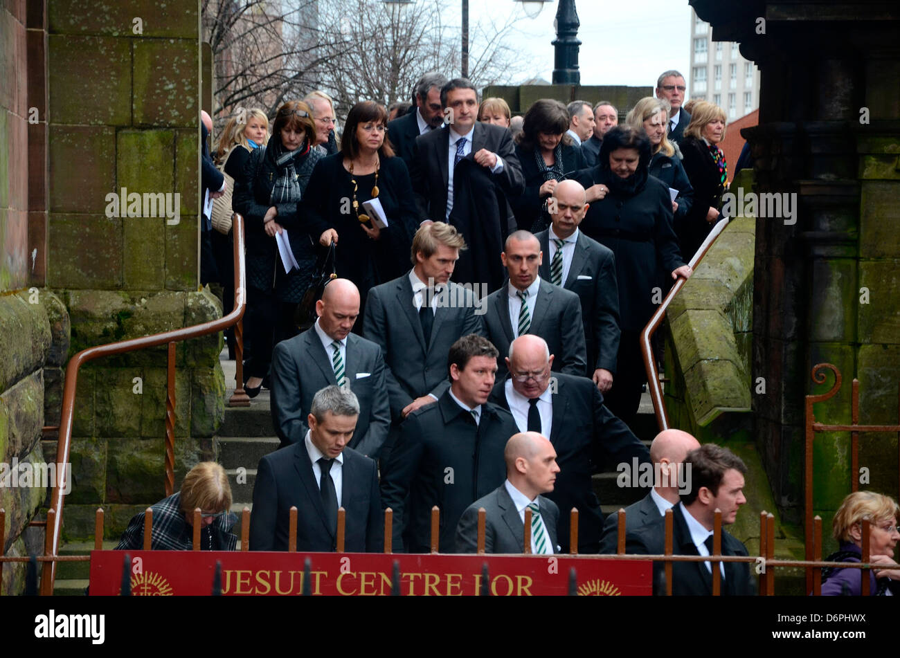 Alan Thompson, Johan Mjallby and Scott Brown The funeral of Paul ...