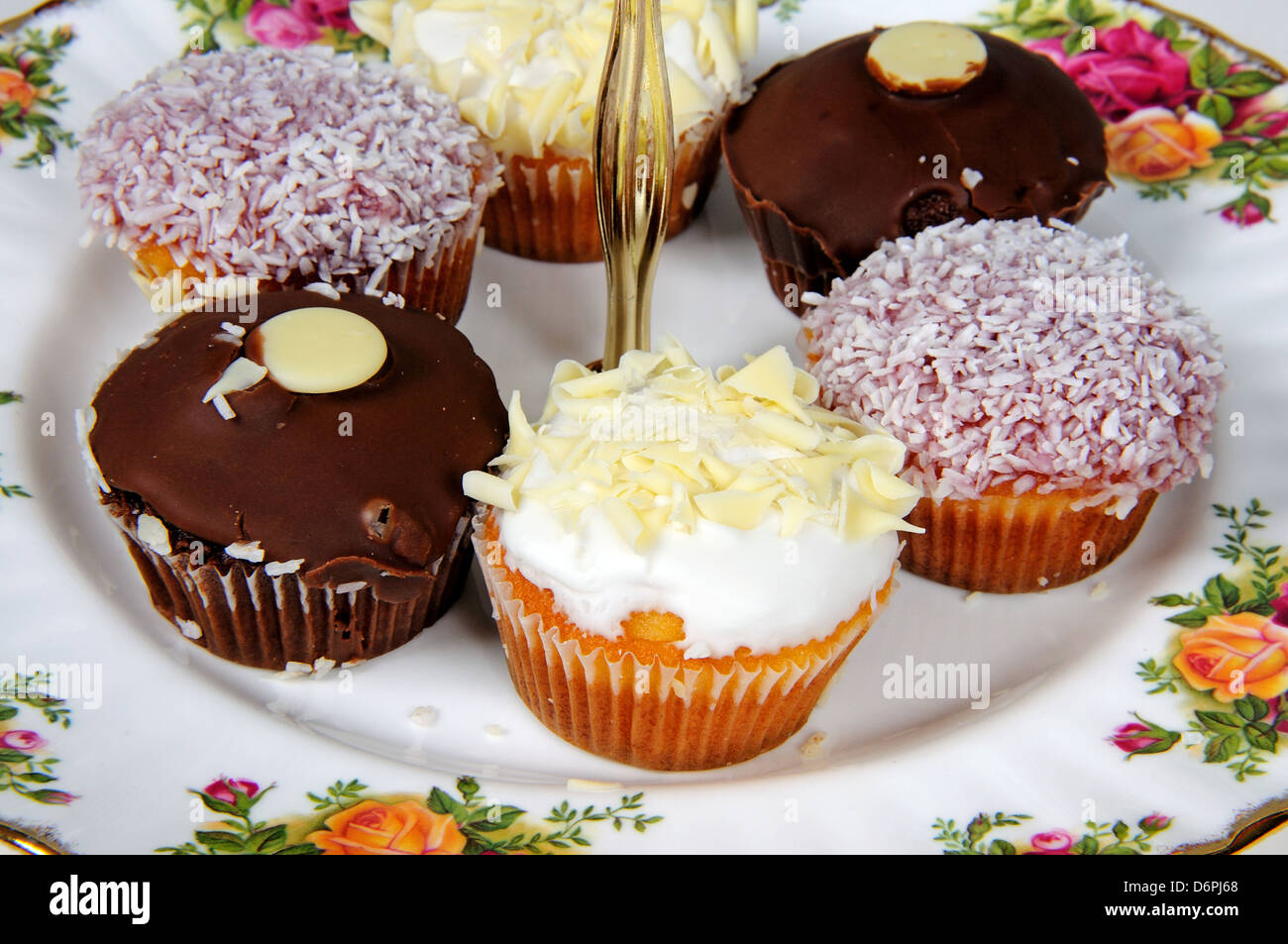 Cake plate with tea-time cake selection - Lemon drizzle cake, coconut ...