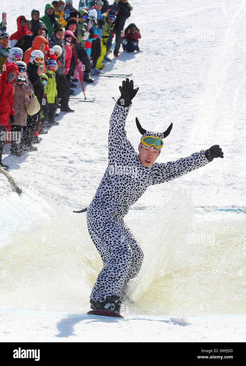 Competitors dress up in costumes at the Bikini Ski Contest Competitors ...