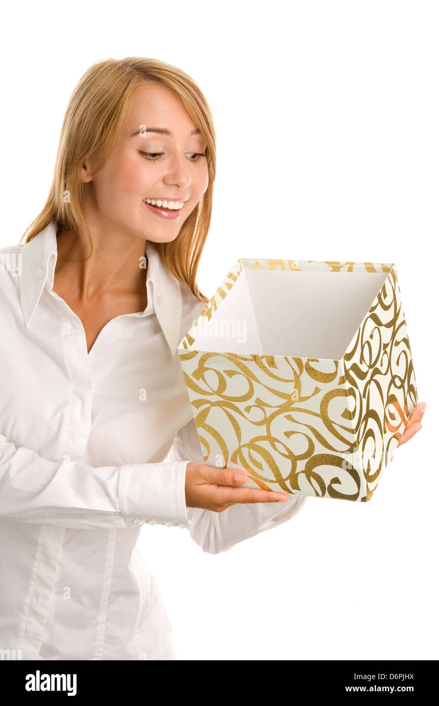 Woman with box Stock Photo - Alamy