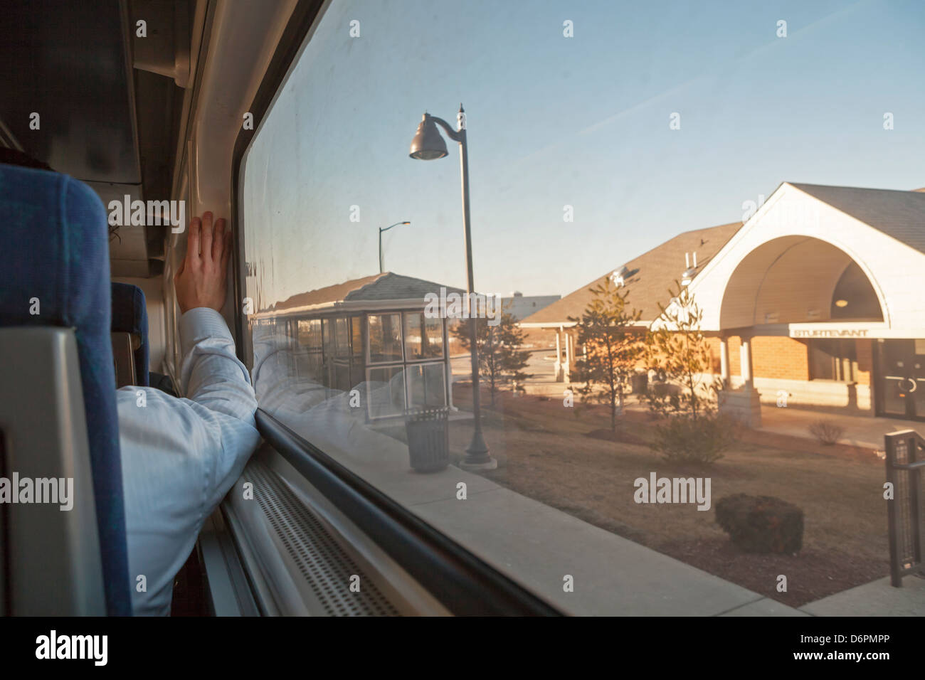 A passenger on an Amtrak train has a full window view Stock Photo - Alamy