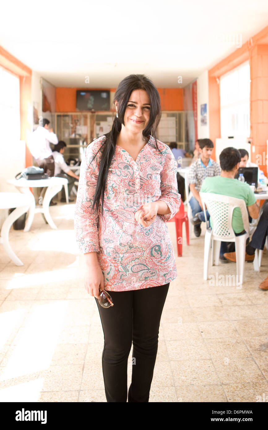An Iraqi female student inside the campus of her university in Erbil ...