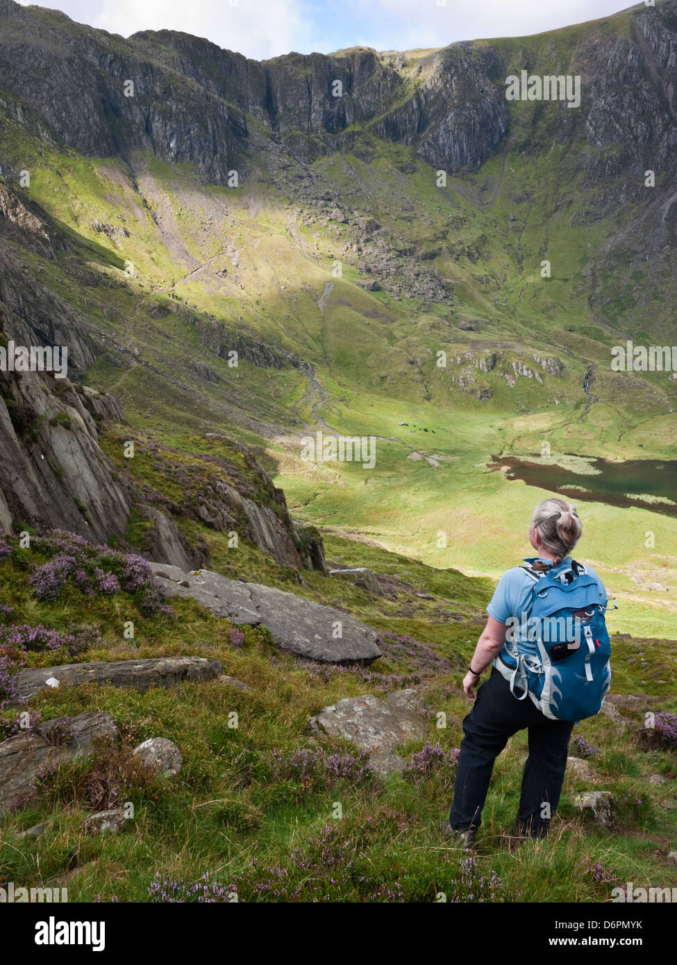 Admiring the view into Cwm Idwal, headed by the Devil's Kitchen (Twll ...