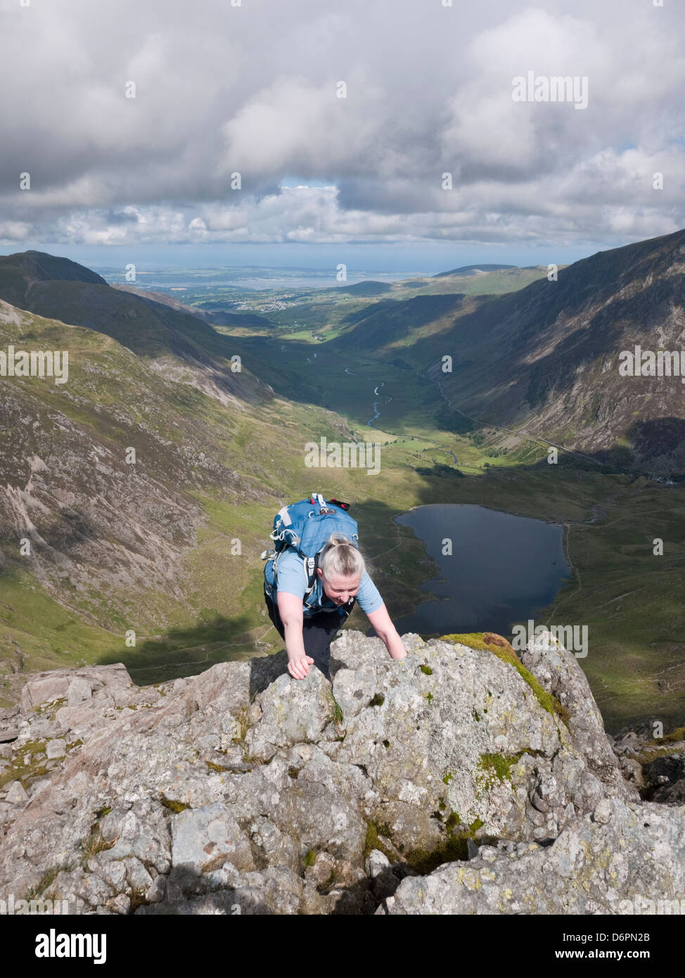 A scrambler on the Seniors Ridge approach to Glyder Fawr in Snowdonia's ...