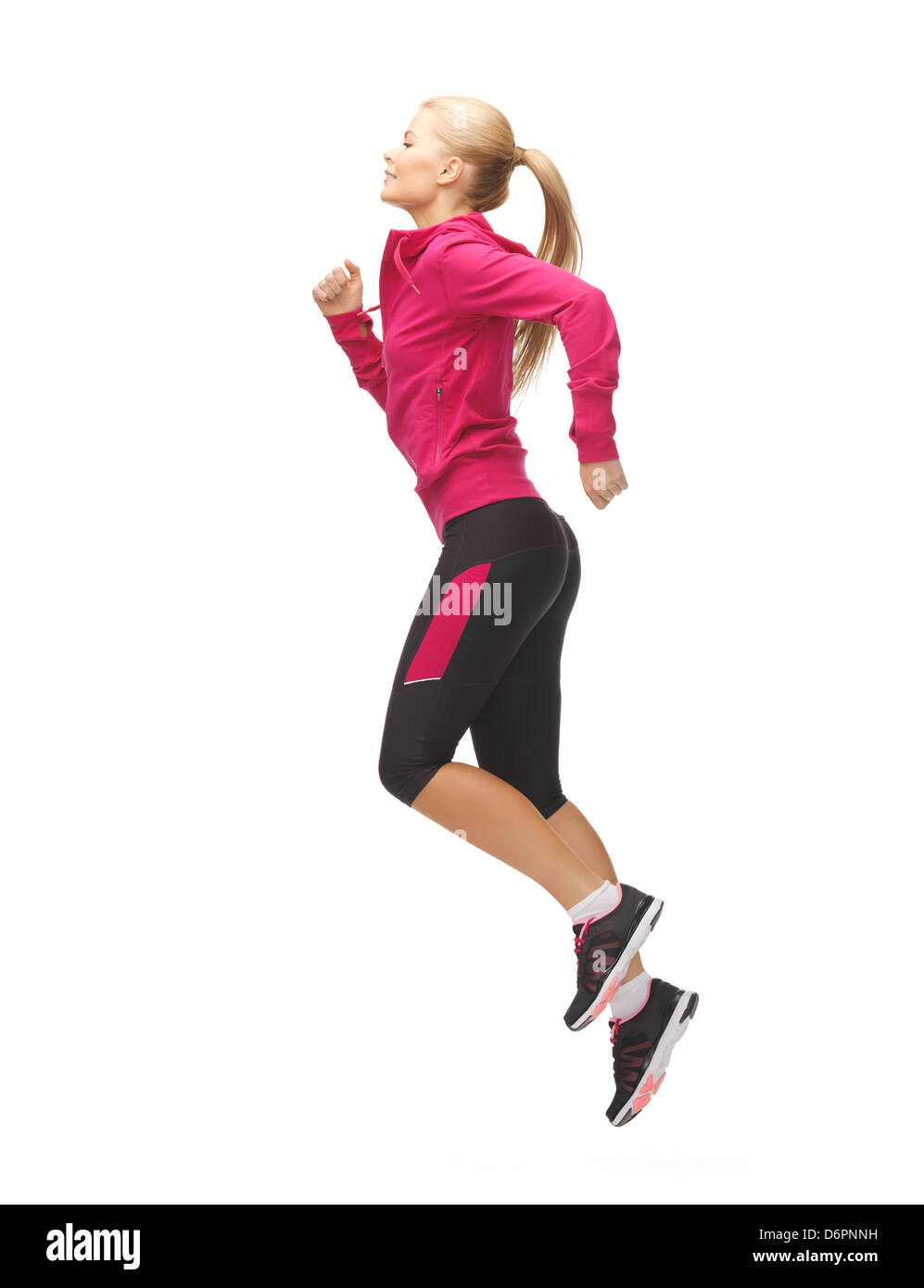 sporty woman running or jumping Stock Photo - Alamy