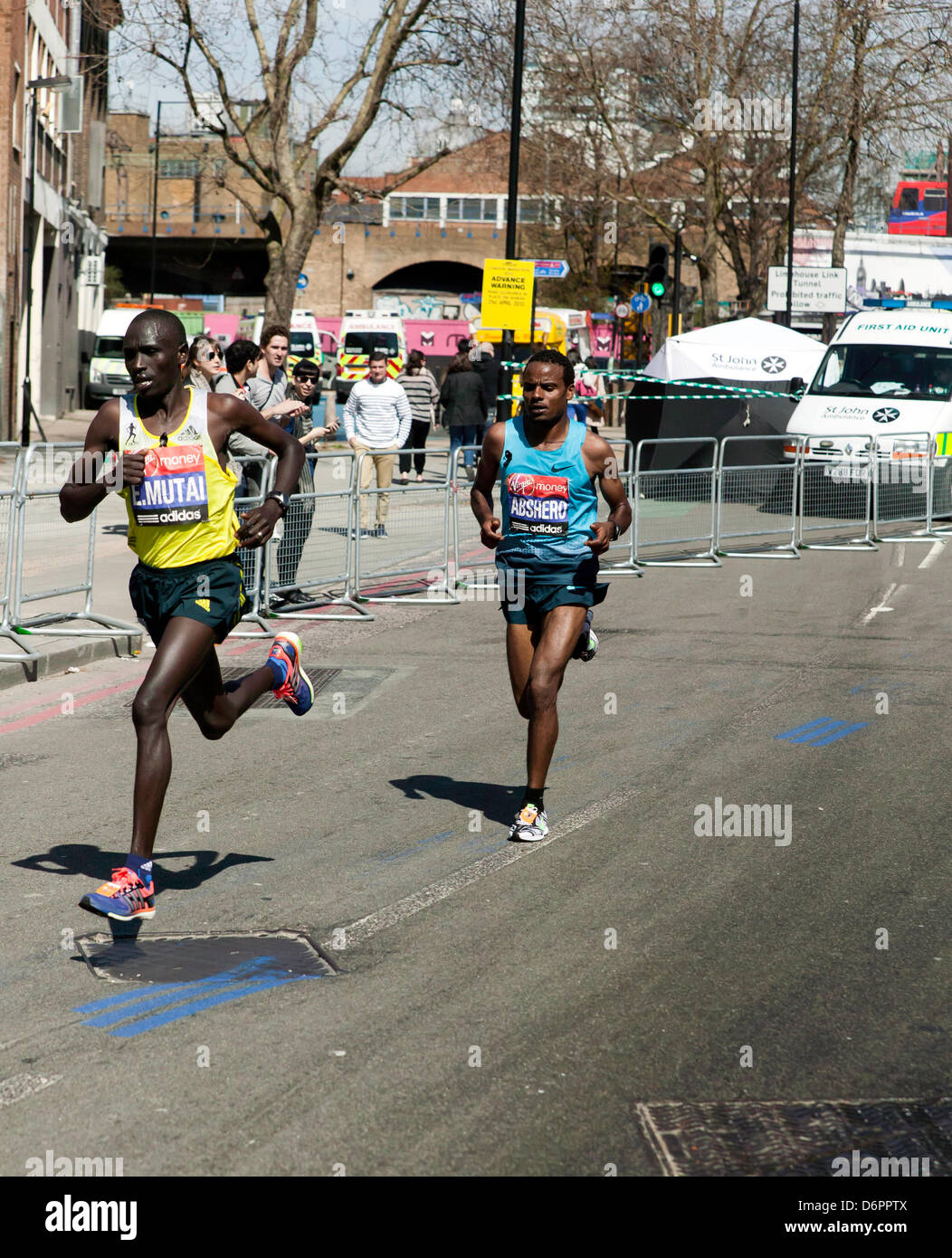 Emmanuel Kipchirchir Mutai and Ayele Abshero, competing in the 2013 ...