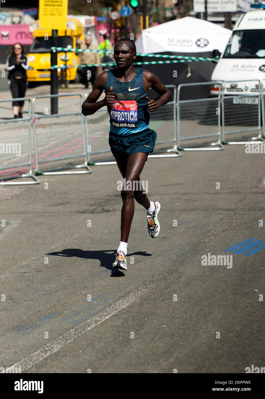 Stephen Kiprotich competing for Uganda, in the 2013 London Marathon ...