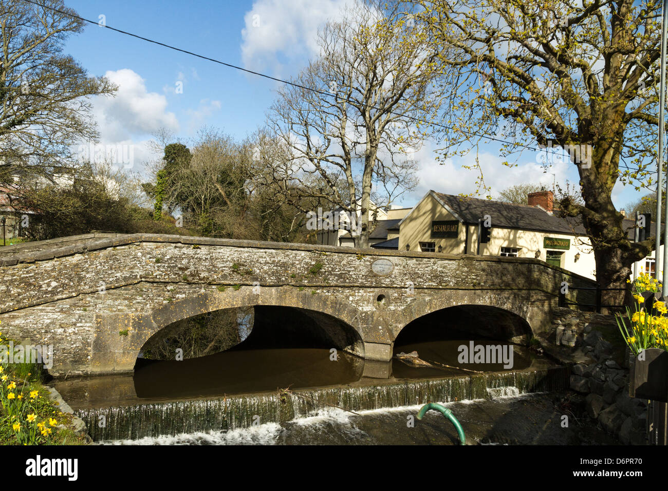 The 16th Century stone bridge over the river at Termonfeckin, Co Louth ...