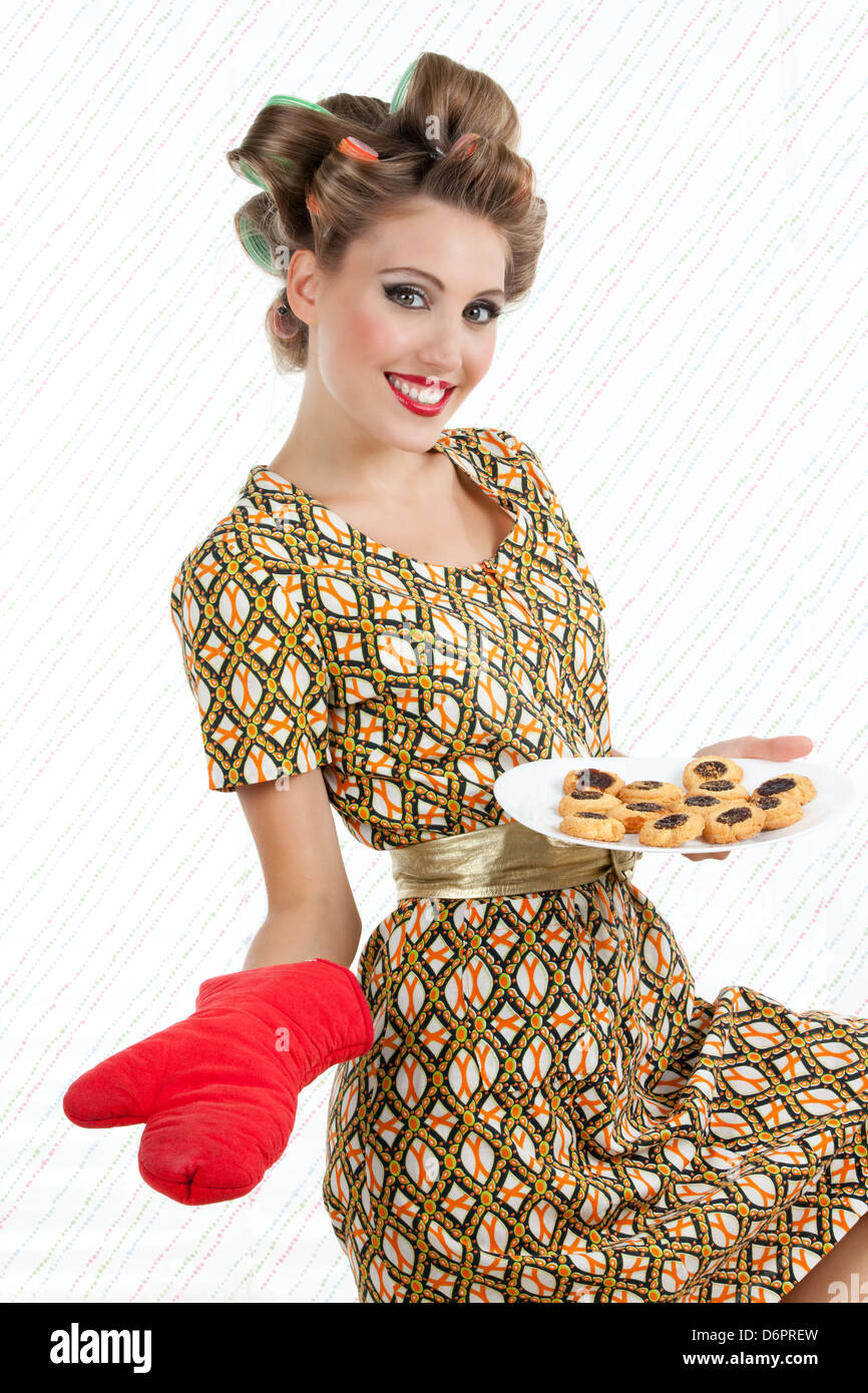 Retro Woman with Cookies Stock Photo - Alamy